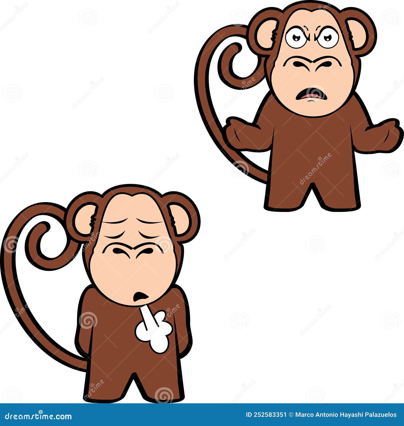 Cute Standing Monkey Cartoon Expressions Pack Stock Vector ...