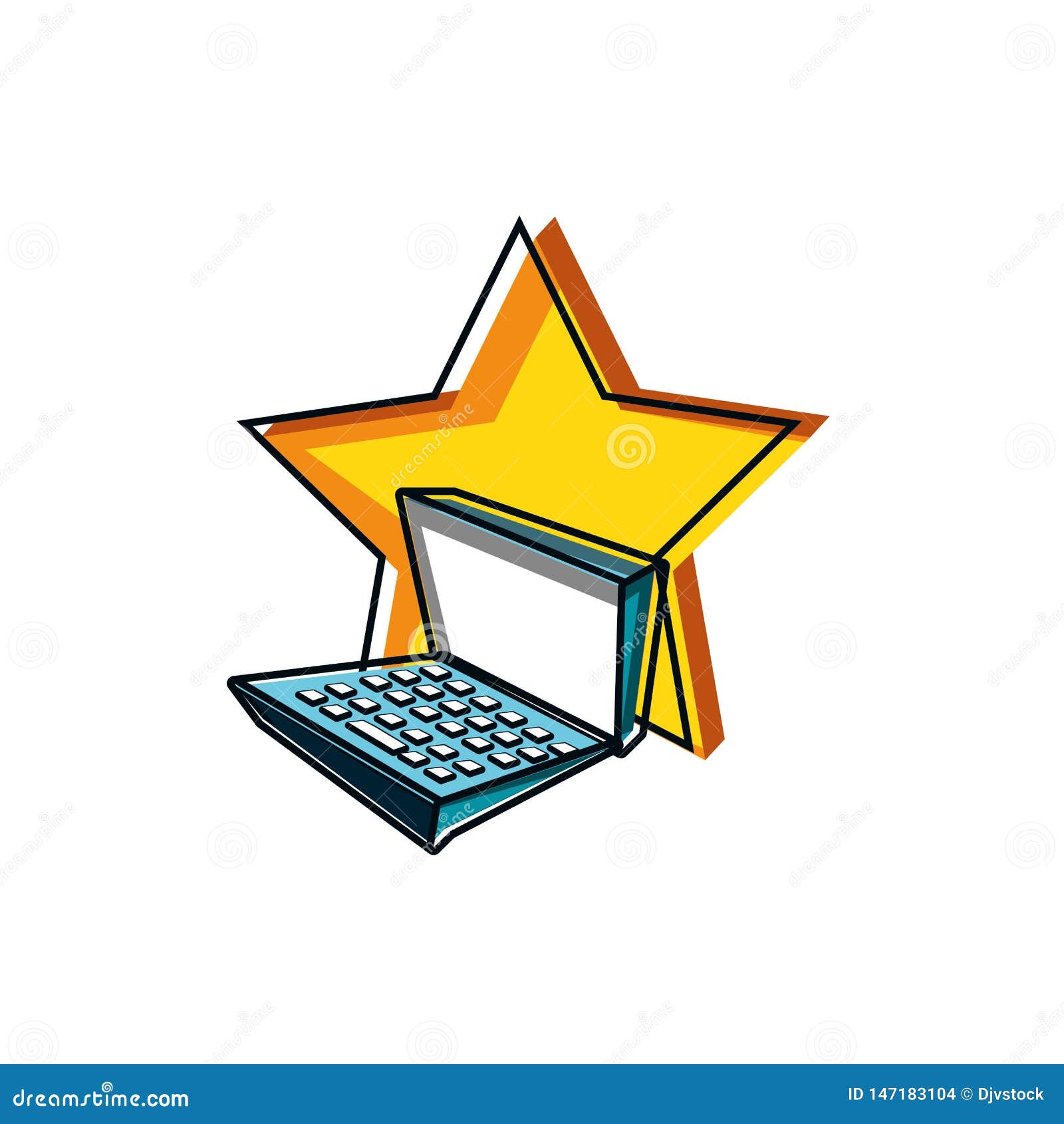Cute Star with Laptop Computer Stock Illustration - Illustration of ...