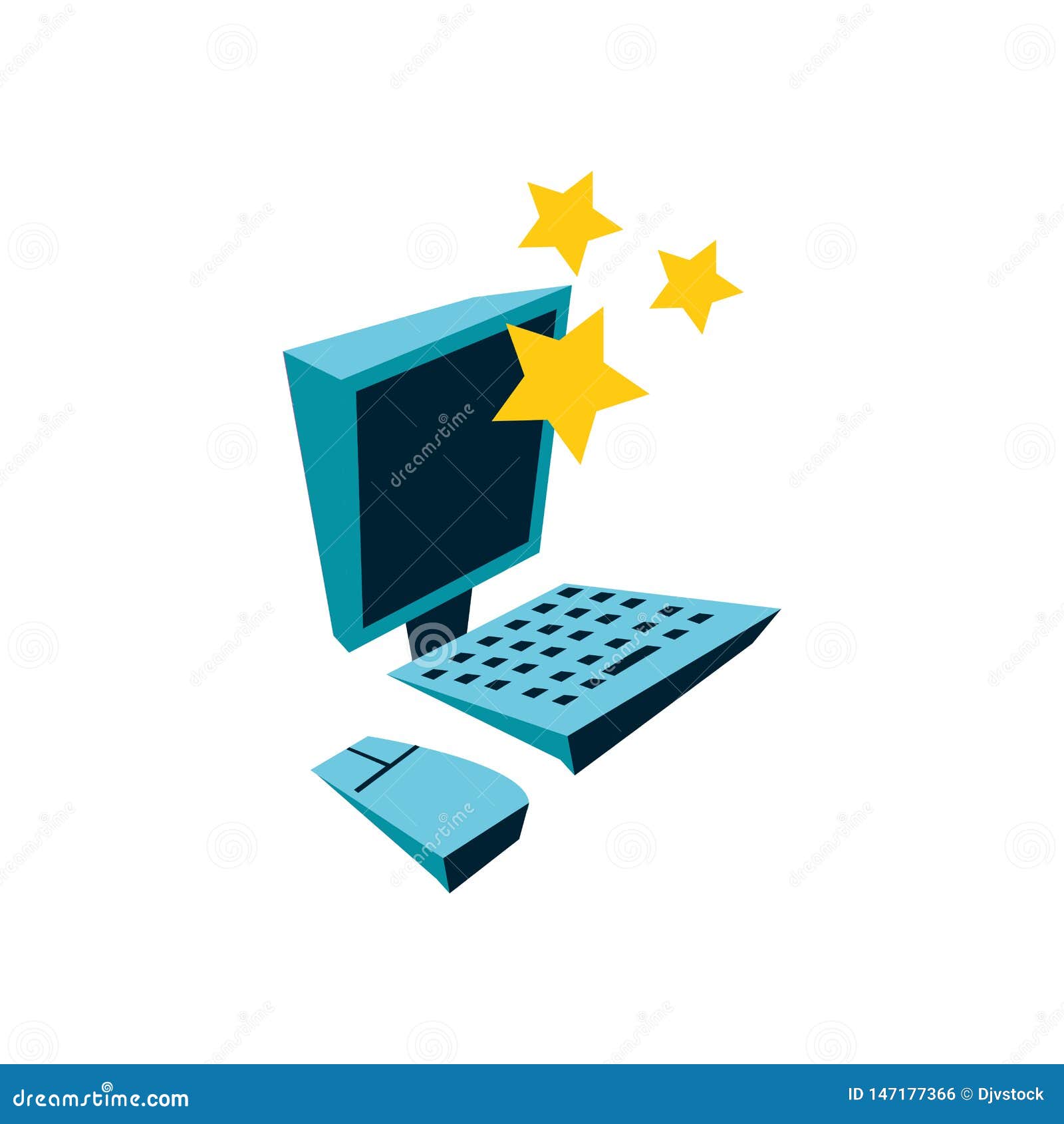 Cute Stars with Desktop Computer Stock Illustration - Illustration of ...