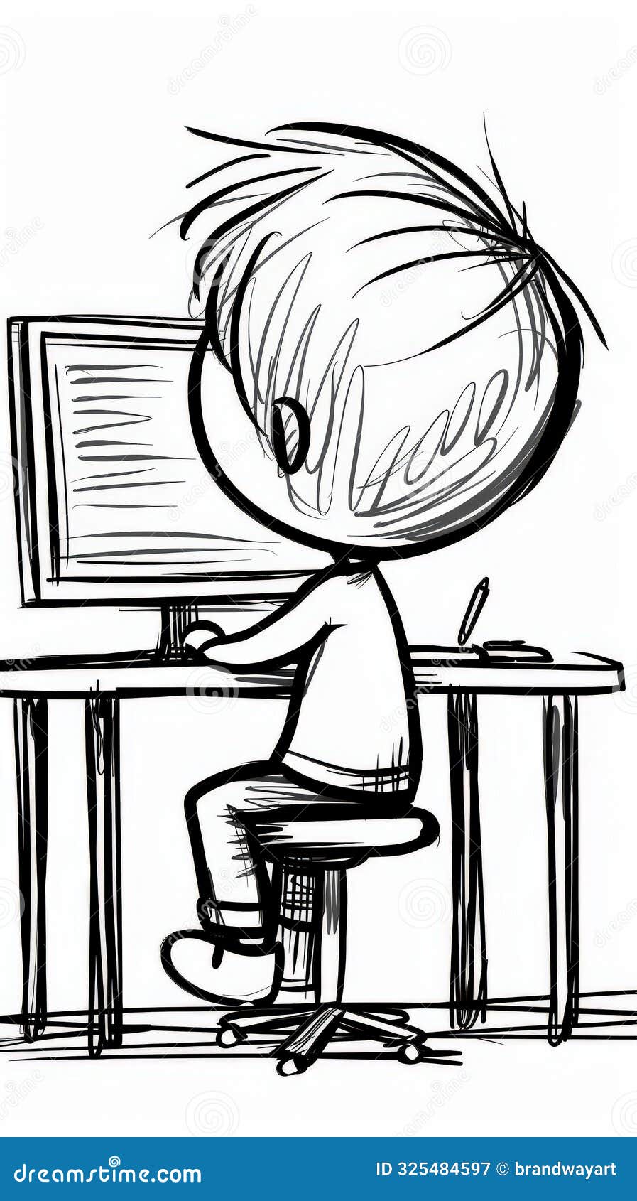 Stick Figure Working at Computer Stock Illustration - Illustration of ...