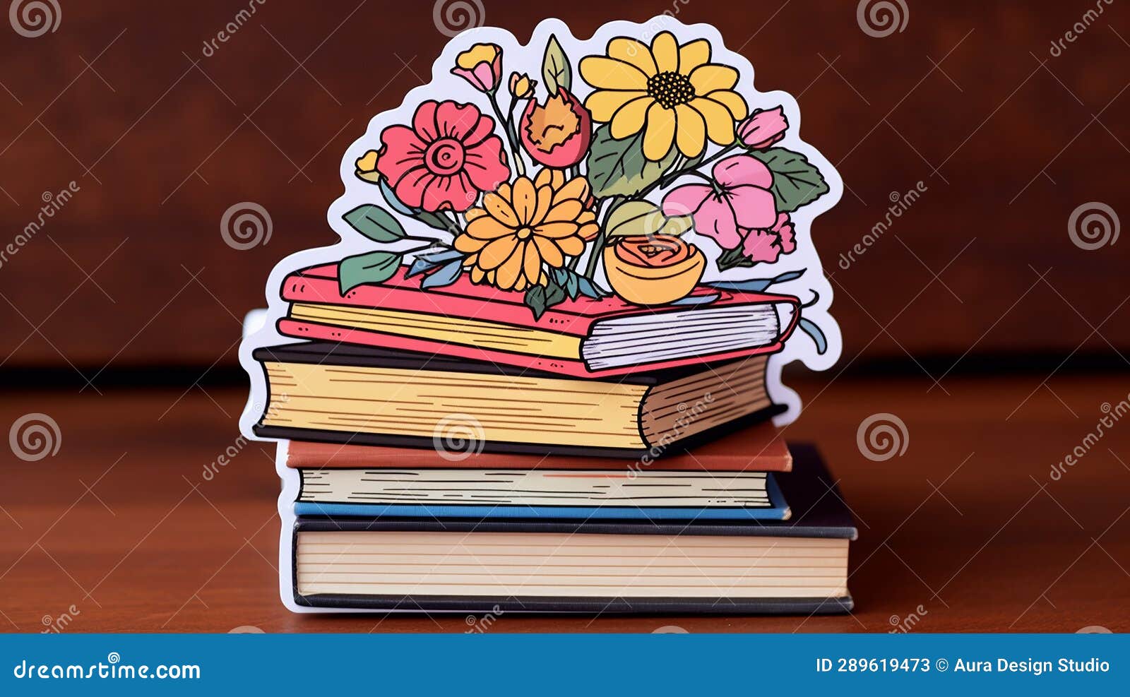 Cute Sticker of Book with Flowers Stock Illustration - Illustration of ...
