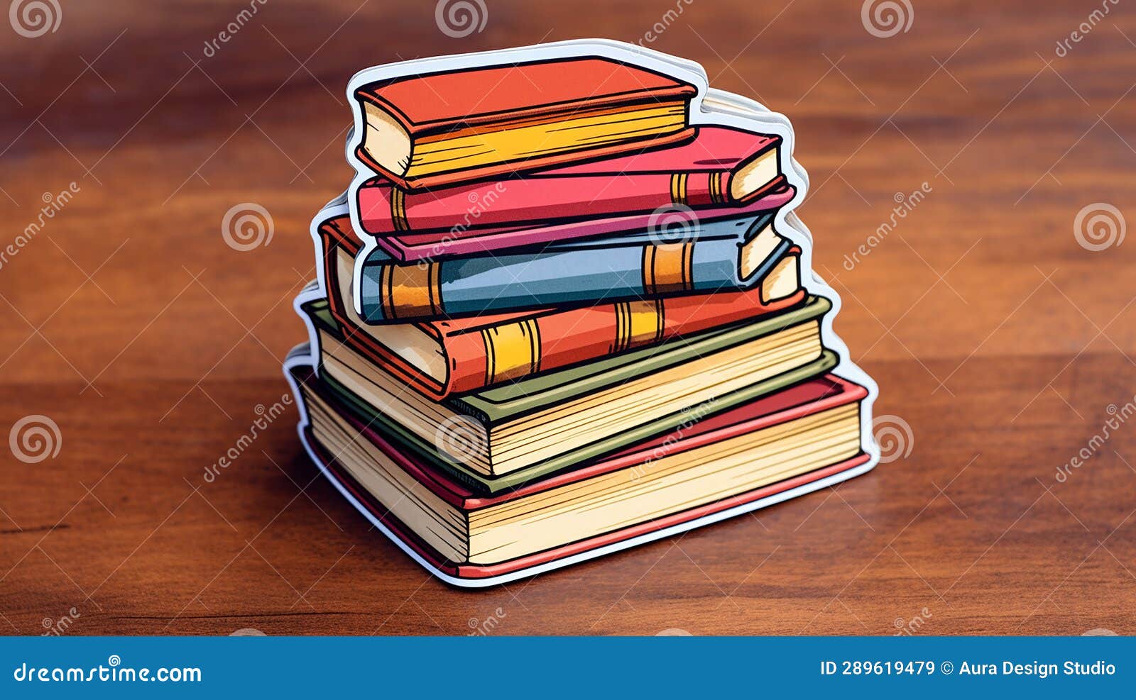 Cute Sticker of Book on the Table Stock Illustration - Illustration of ...