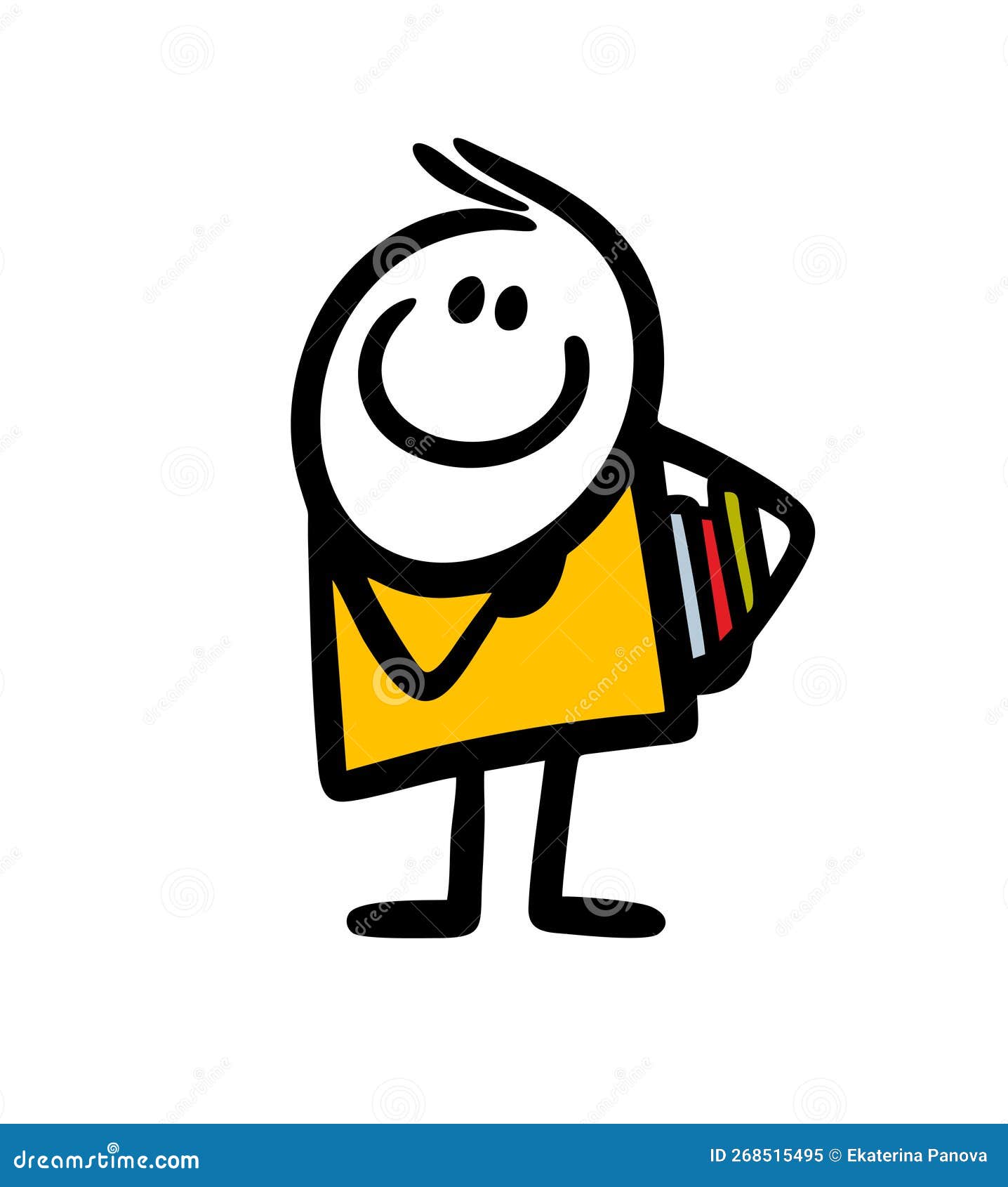 Cute Stickman Books Worm Going from Library To Study Lesson. Stock ...