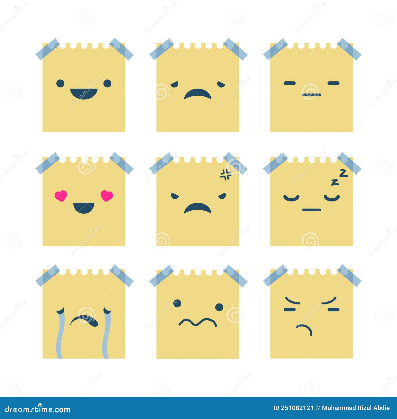 Cute Sticky Note with Tape Cartoon Mascot Character Expression Set ...