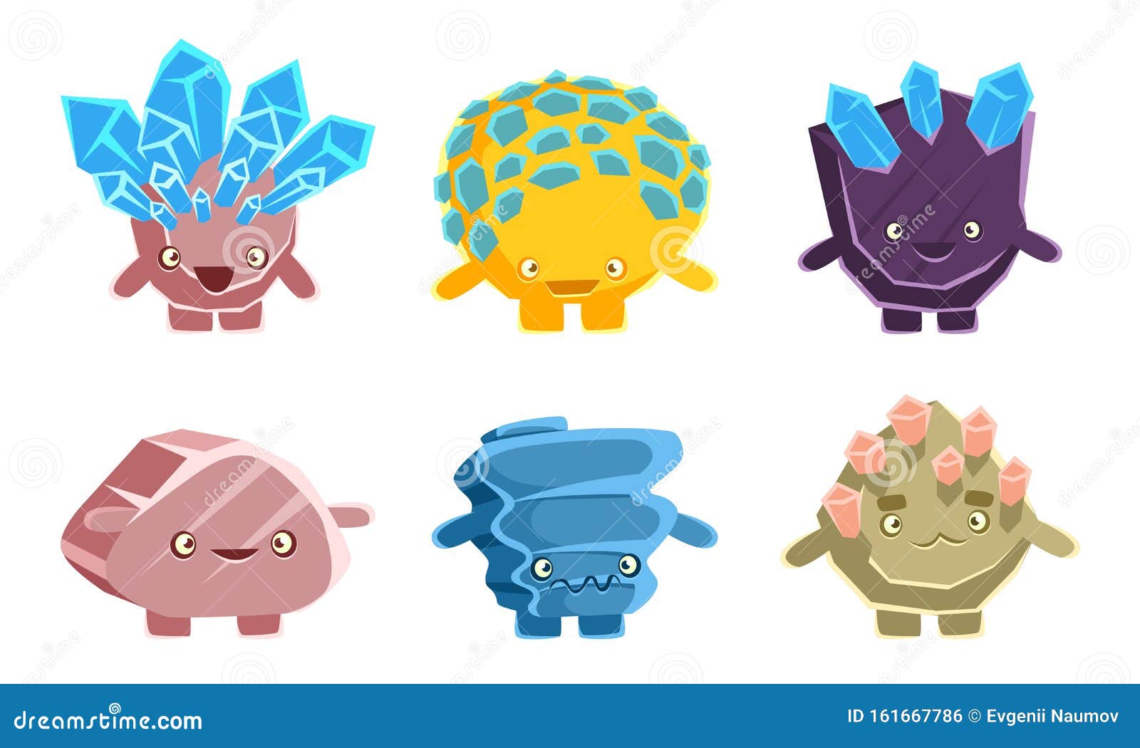 Cute Stones And Crystals Characters Set, Humanized Rocks With Funny ...