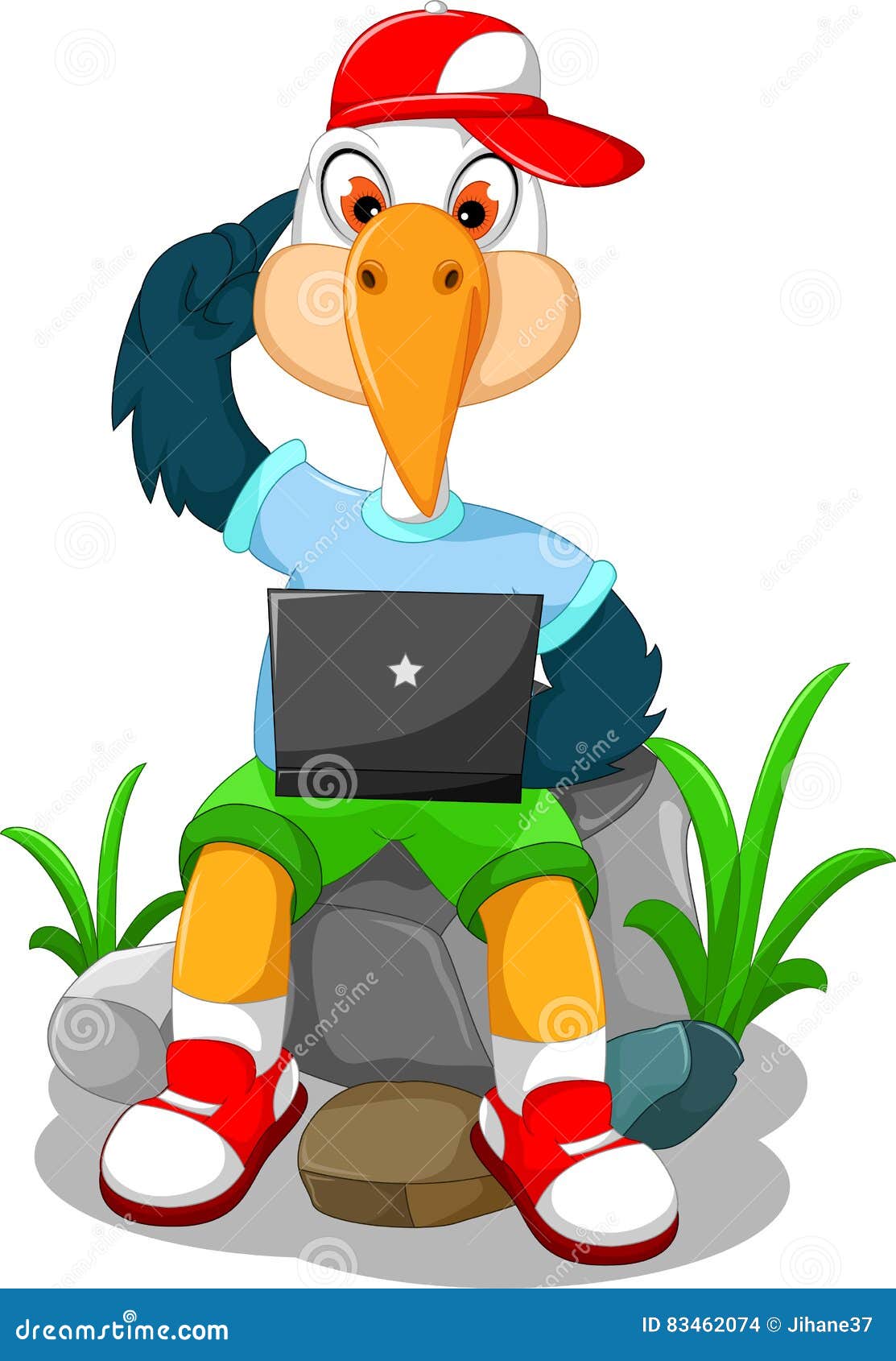 Cute Stork Cartoon Playing Computer Stock Illustration - Illustration ...