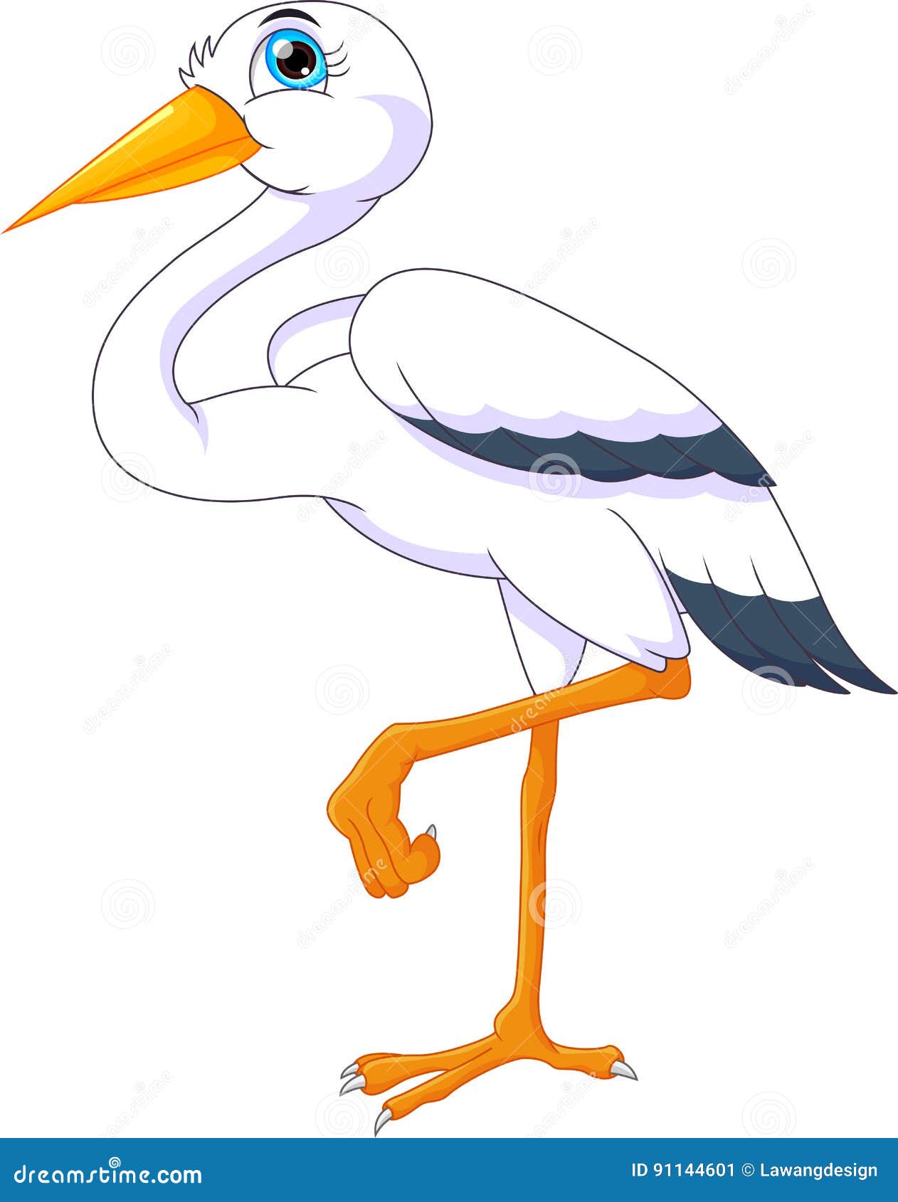Cute stork cartoon stock vector. Illustration of childbirth - 91144601