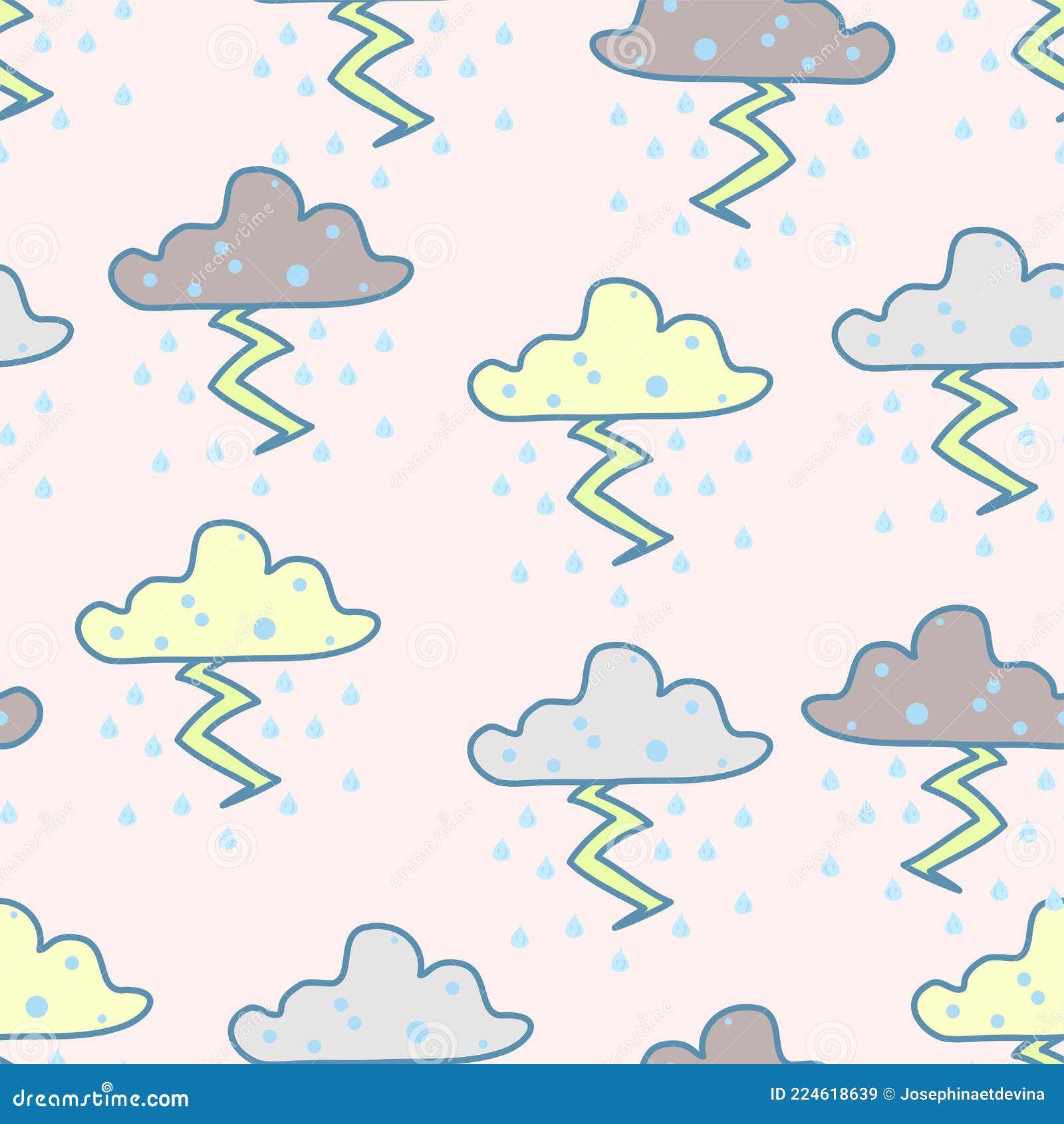 Cute Storm Cloud with Lightning Repeating Pattern Stock Vector ...