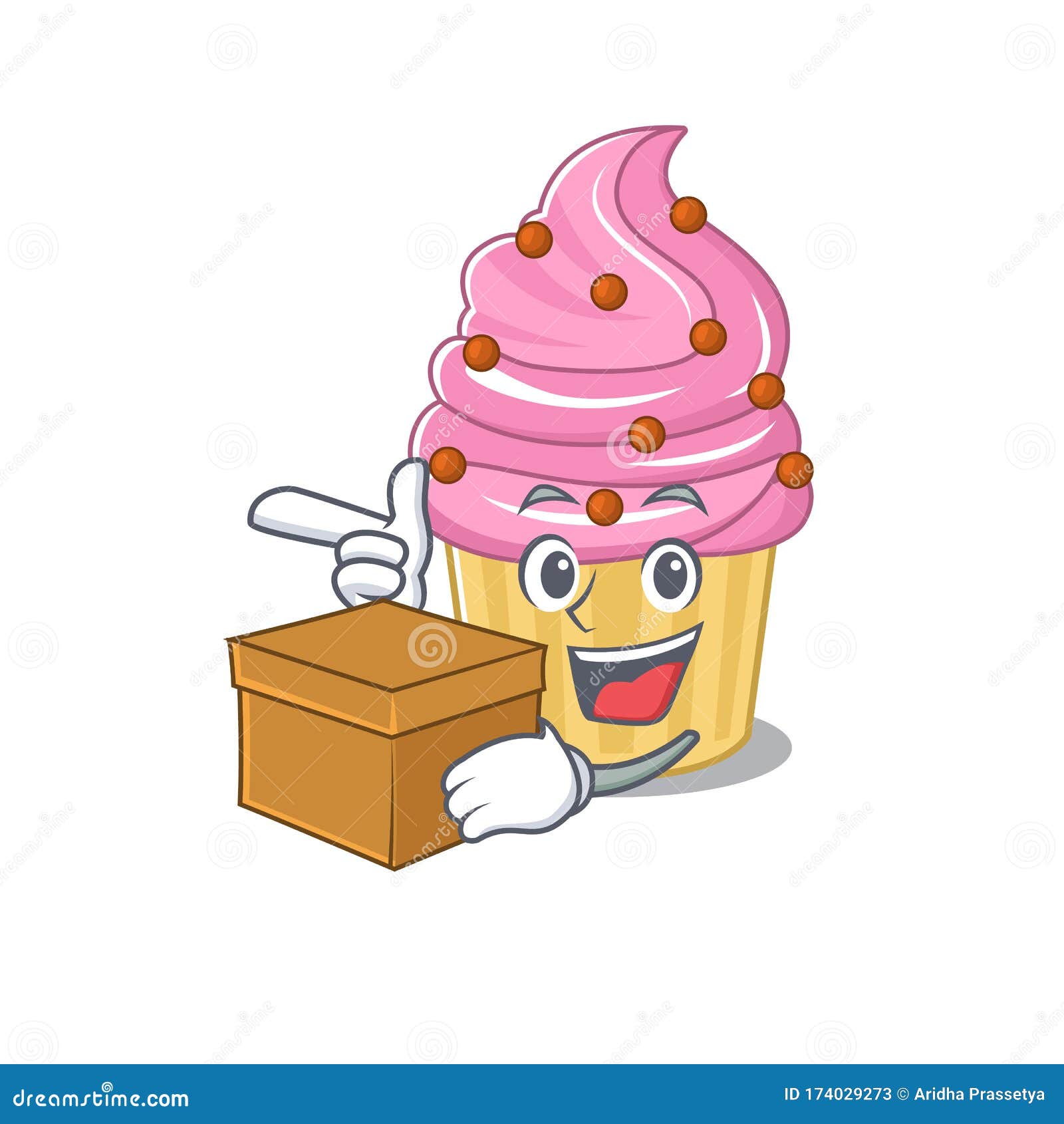 Cute Strawberry Cupcake Cartoon Character Having a Box Stock Vector ...