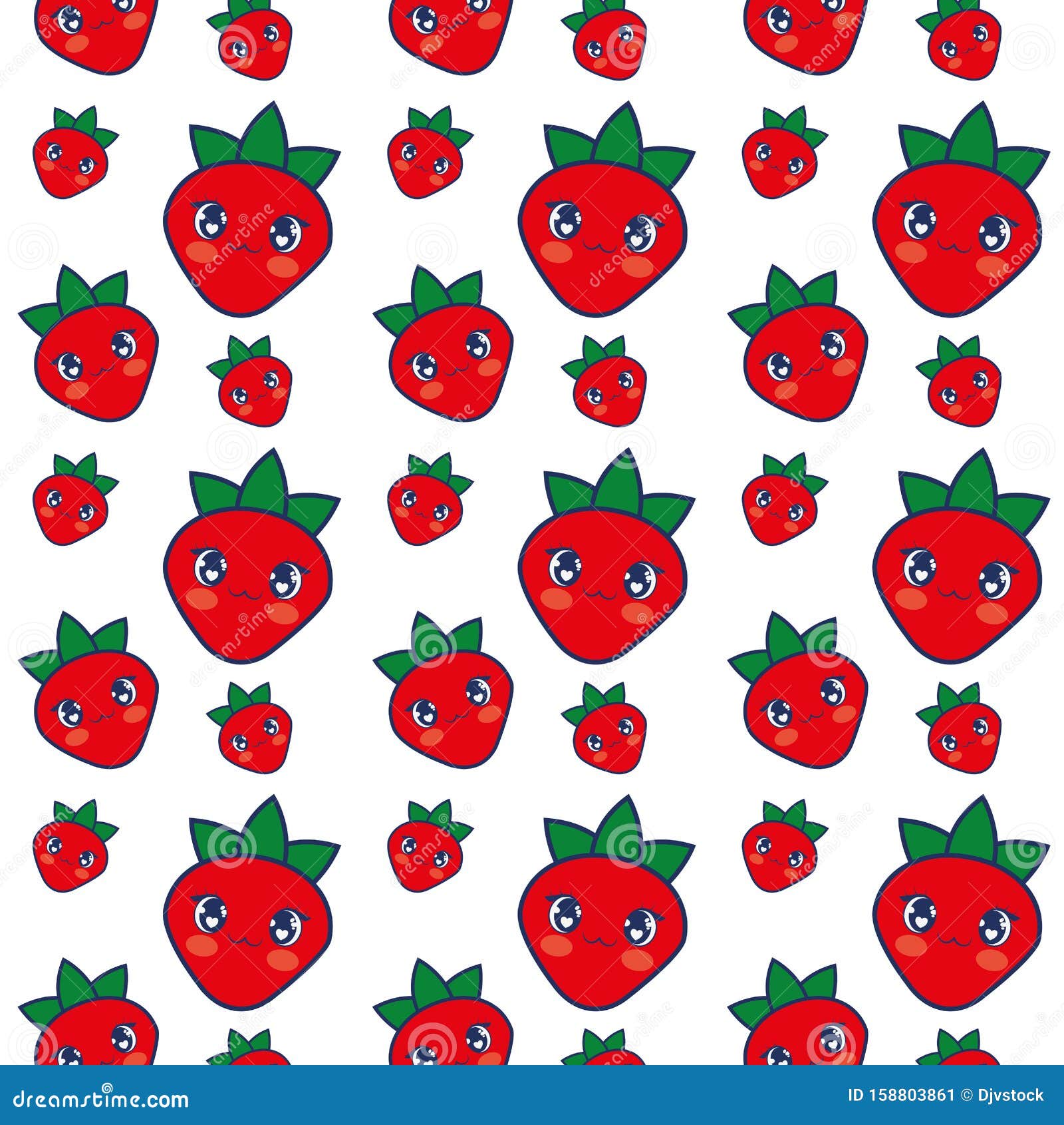Cute Strawberry Fruit Kawaii Pattern Stock Illustration - Illustration ...