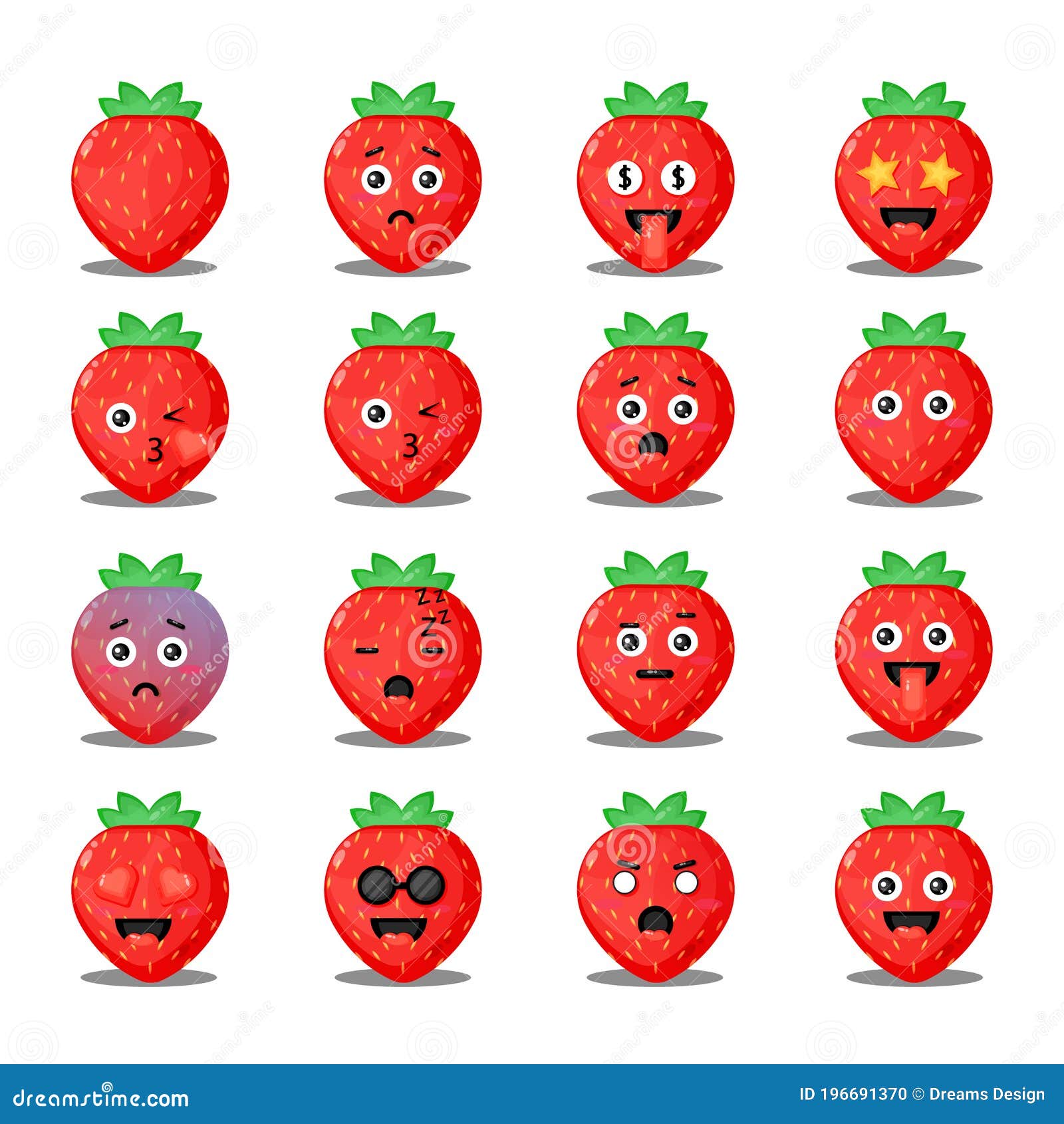 Cute Strawberry Set with Emoticons Stock Vector - Illustration of ...