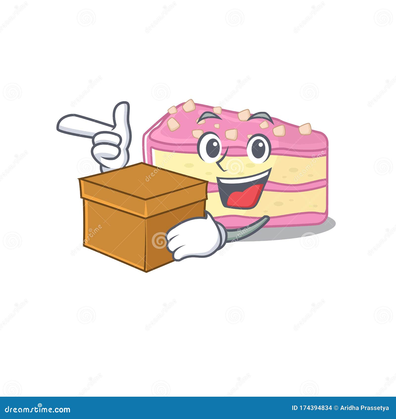 Cute Strawberry Slice Cake Cartoon Character Having a Box Stock Vector ...