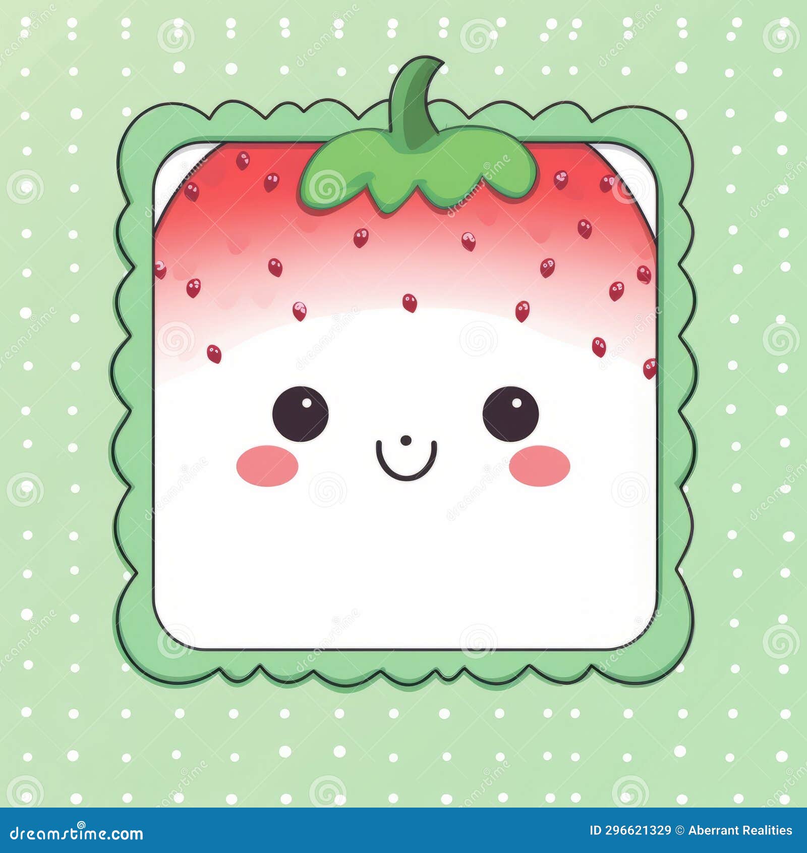 A Cute Strawberry with a Smiley Face in a Square Frame Stock ...
