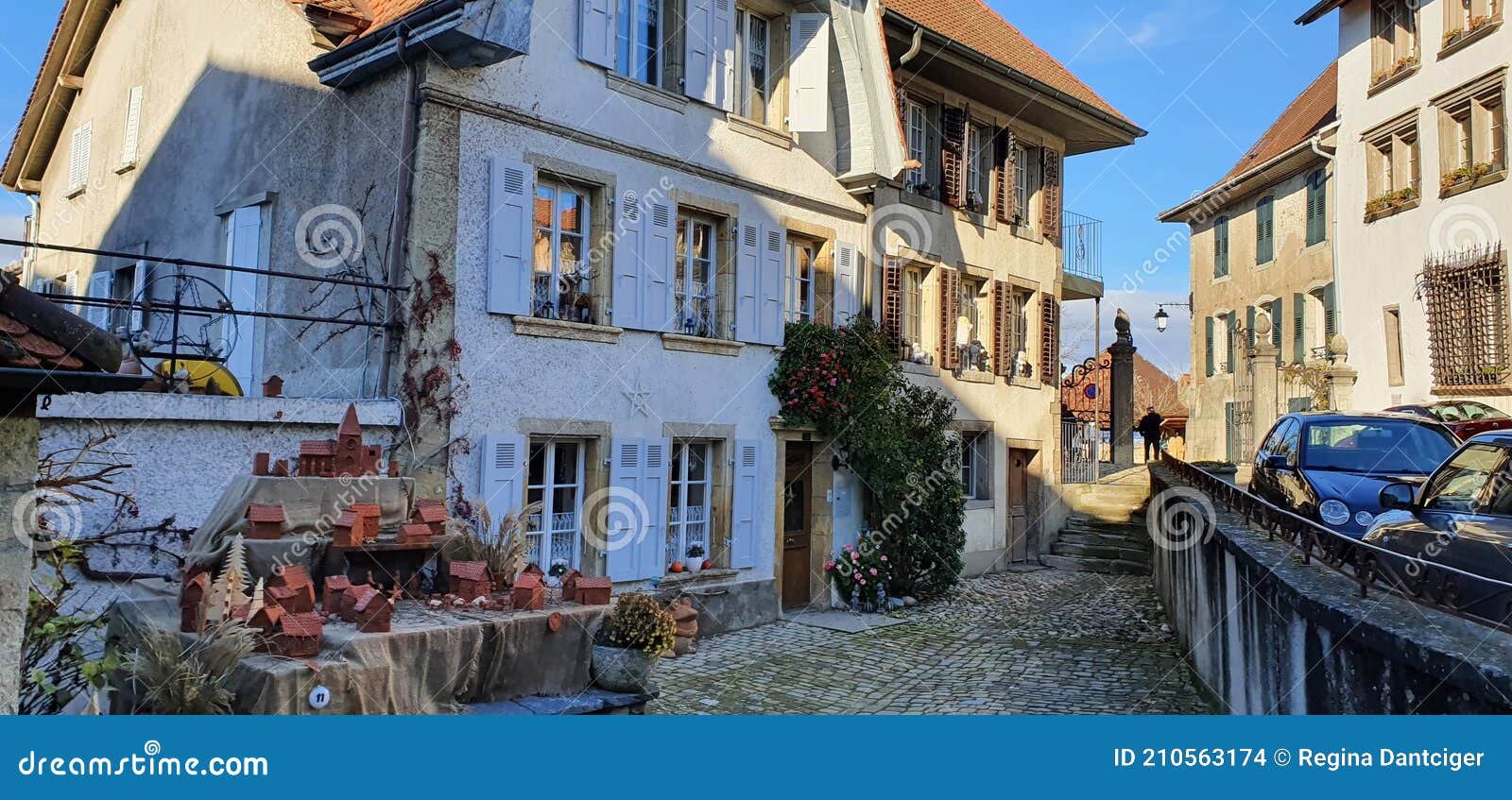 Cute Street and Old Buildings with Flowers Stock Photo - Image of ...