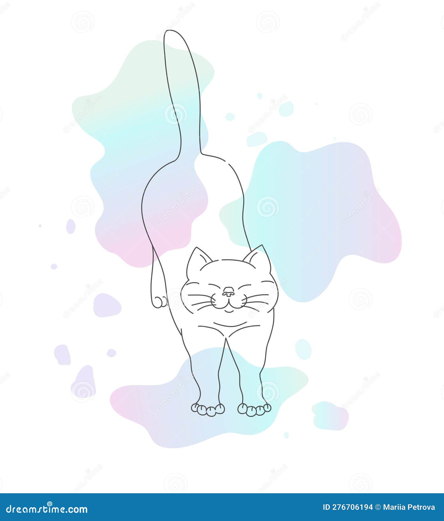 Cute Stretching Cats Contour Isolated on White Background with Gradient ...