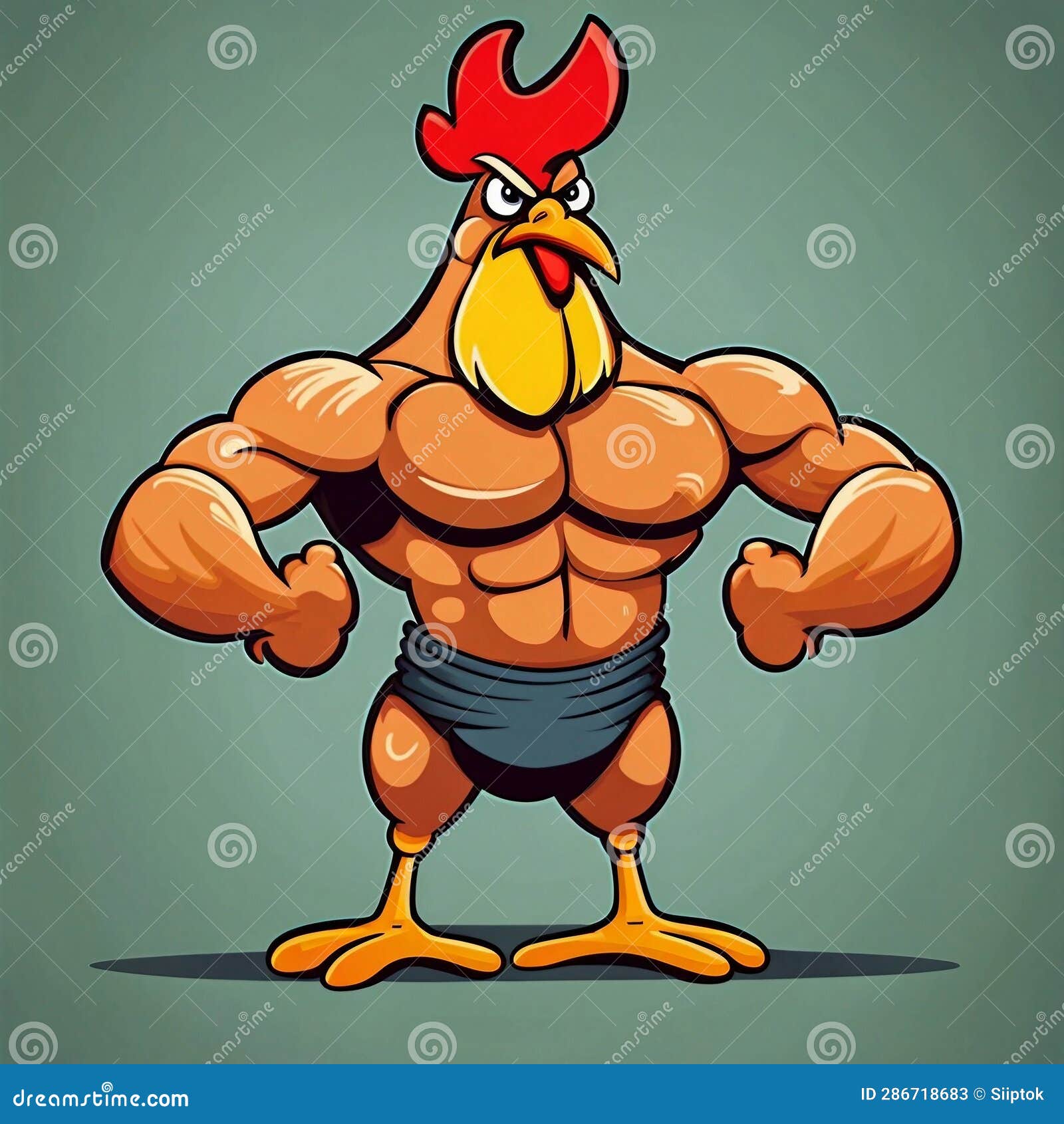 Cute Strong Muscled Rooster Mascot Stock Illustration - Illustration of ...