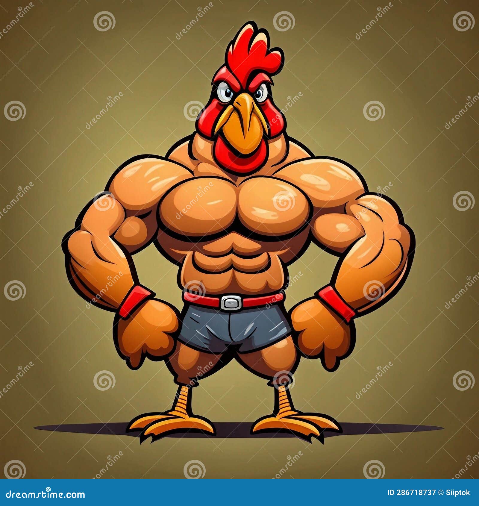 Cute Strong Muscled Rooster Mascot Stock Illustration - Illustration of ...