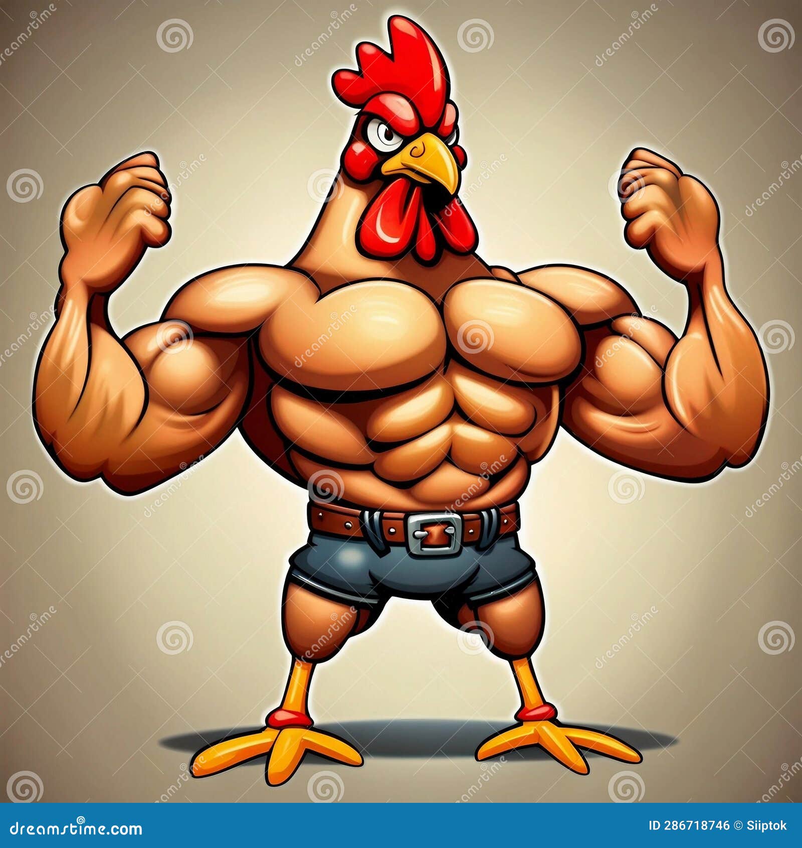 Cute Strong Muscled Rooster Mascot Stock Illustration - Illustration of ...