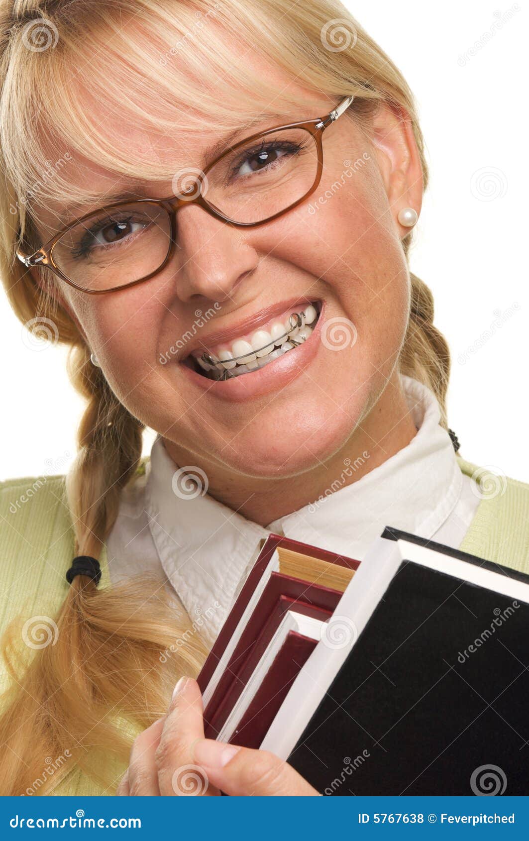 Cute Student with Braces Carrying Her Books Stock Photo - Image of ...