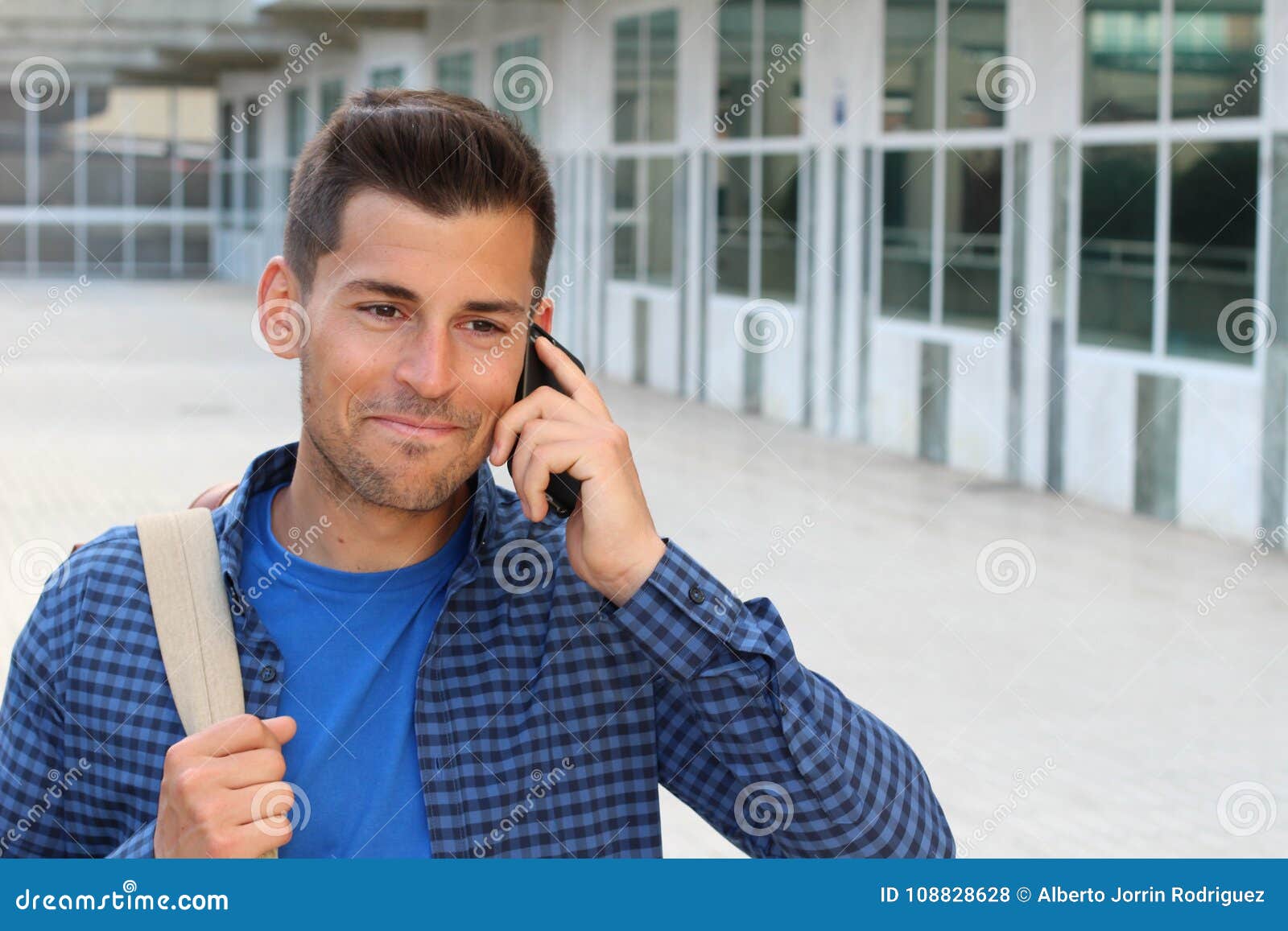 Cute Student Calling by Phone on Campus with Copy Space Stock Photo ...