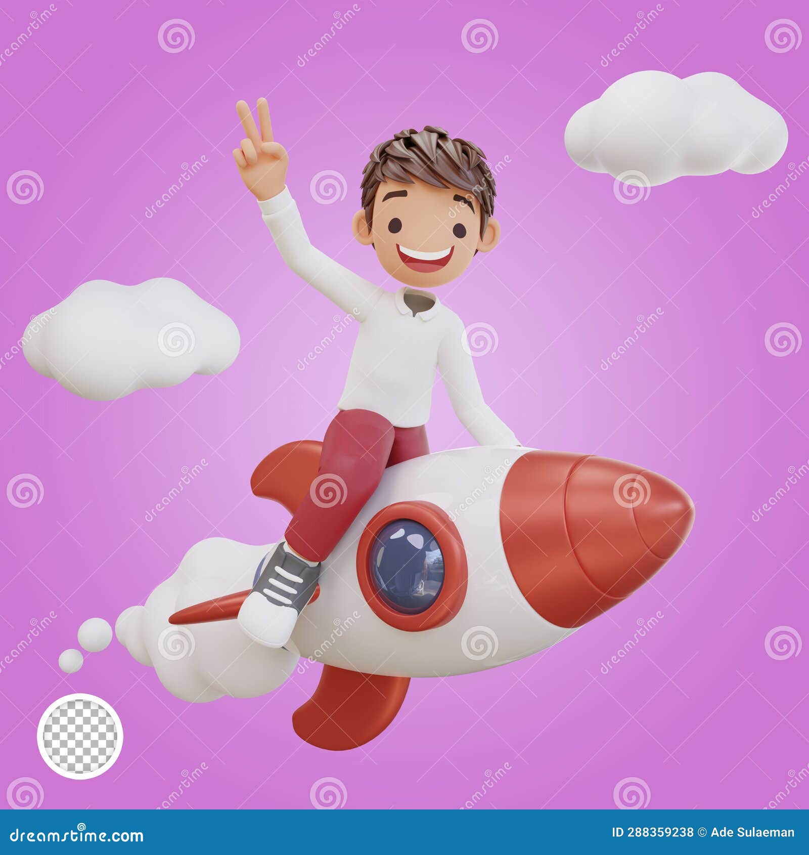 3d Rendered Cute Student Character is Flying on a Rocket Stock ...