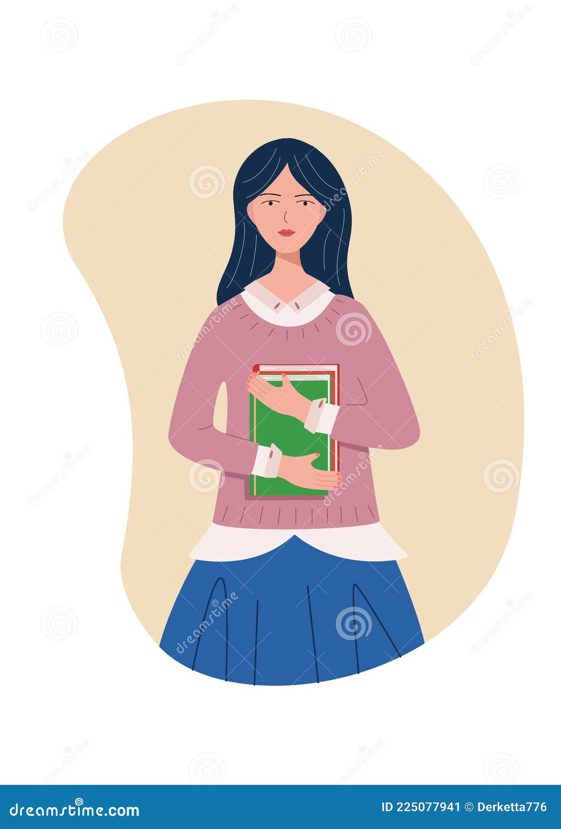 Cute Student Girl with a Book in Her Hand. Vector Illustration of a ...