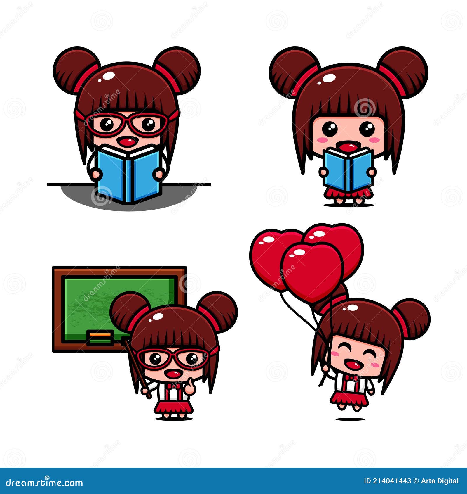 Cute Student Girl Character Design Themed Study Activity Stock Vector ...