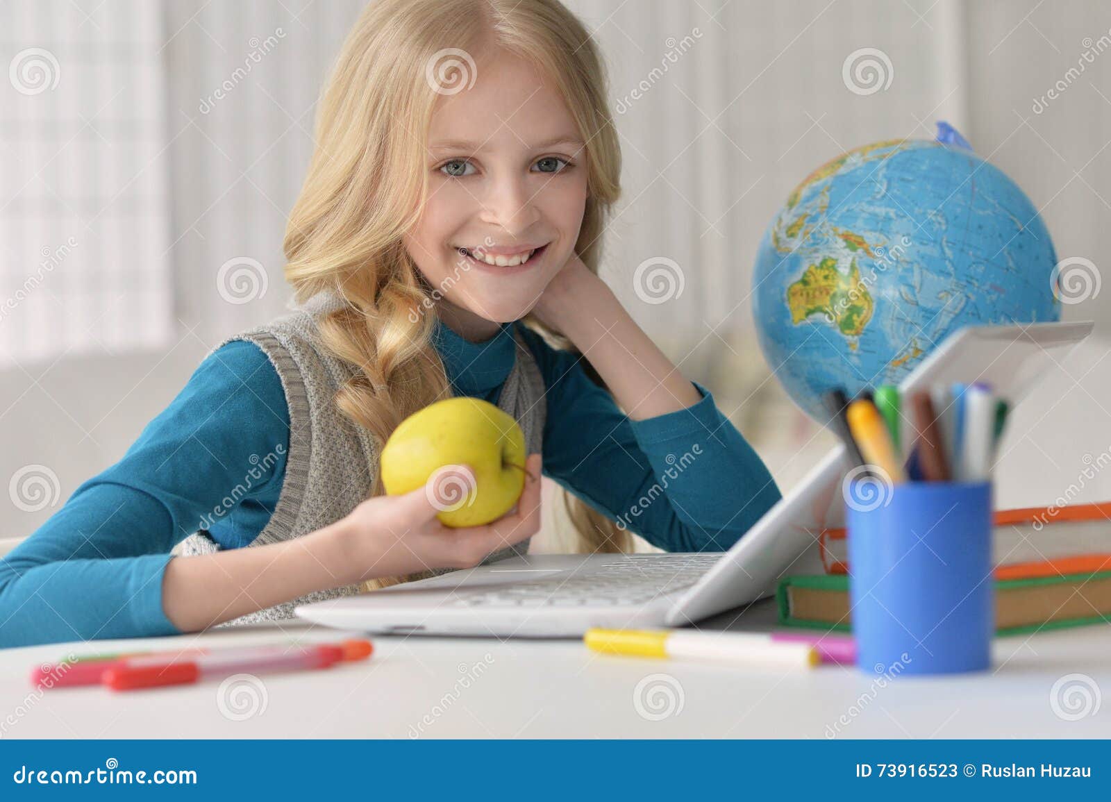 Cute student girl at class stock image. Image of cute - 73916523