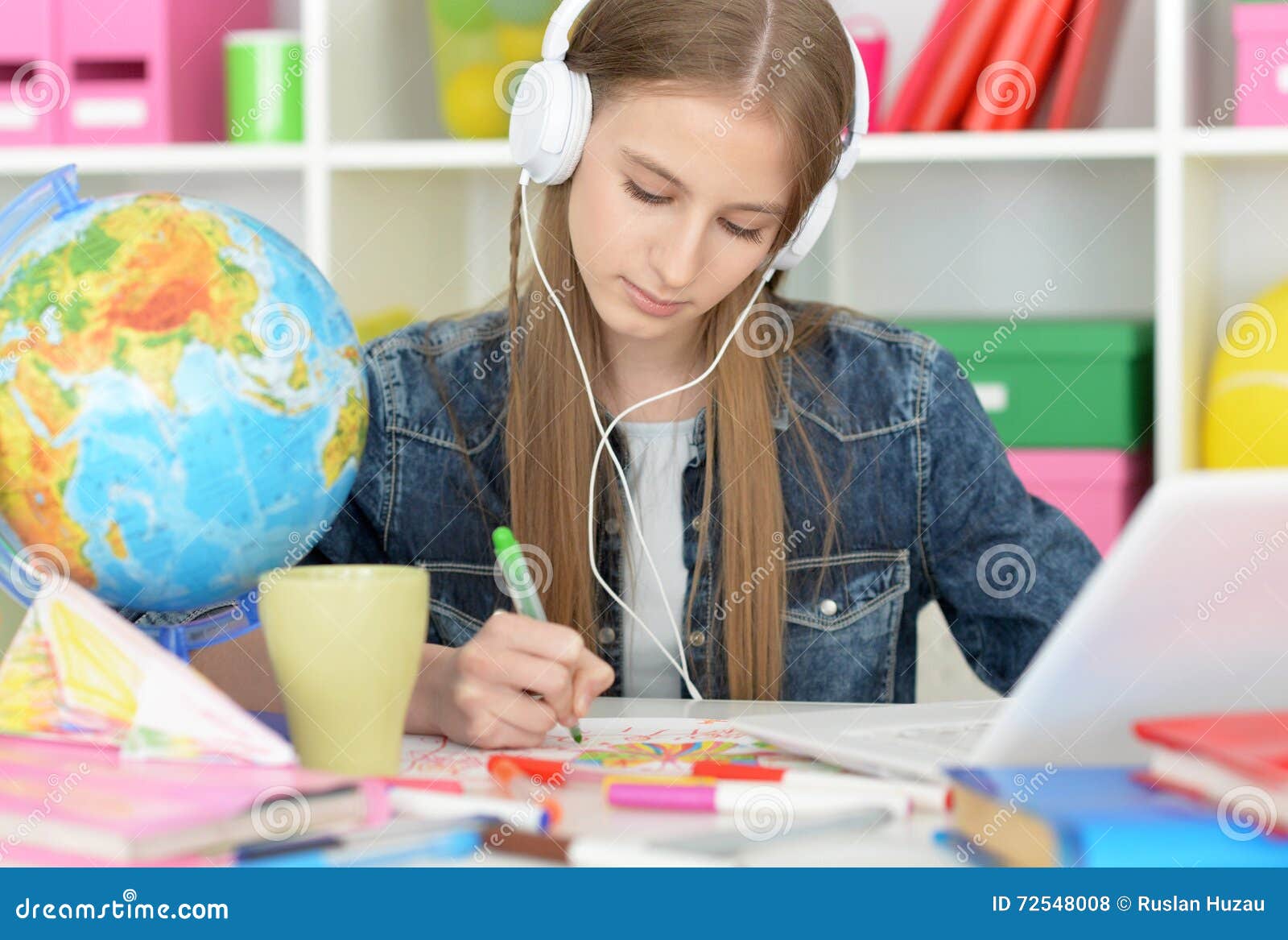 Cute student girl at class stock photo. Image of laptop - 72548008