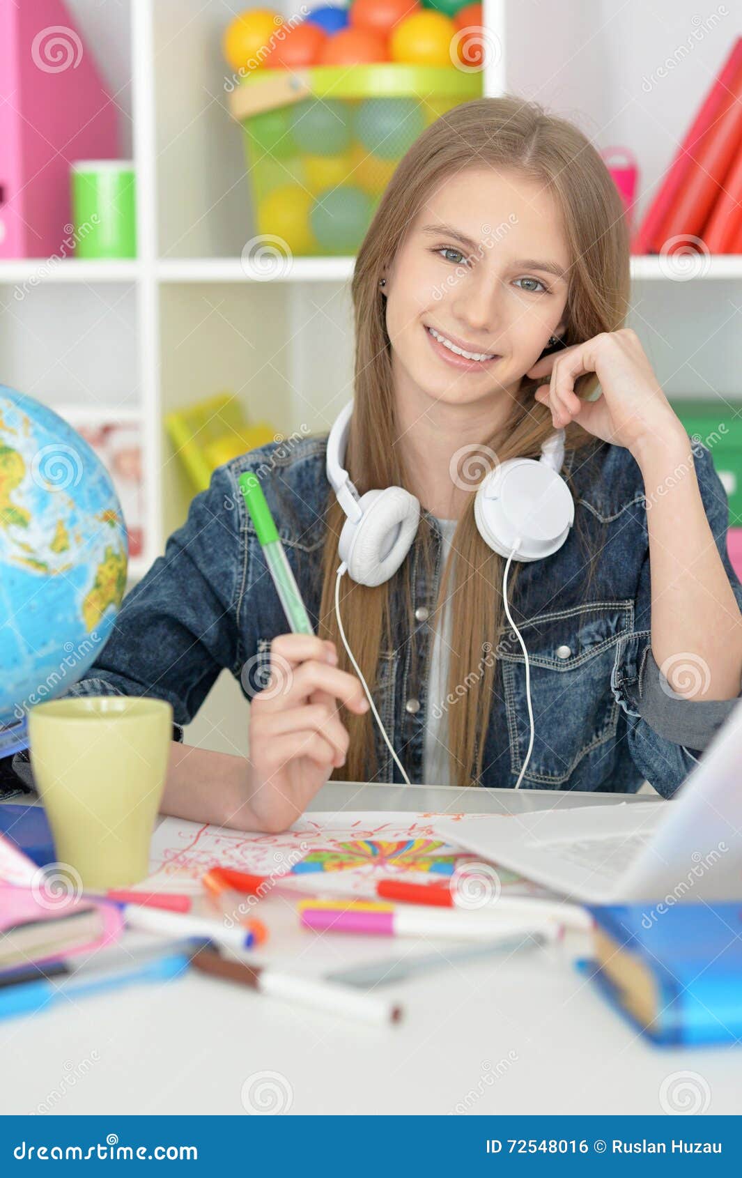 Cute student girl at class stock photo. Image of lesson - 72548016