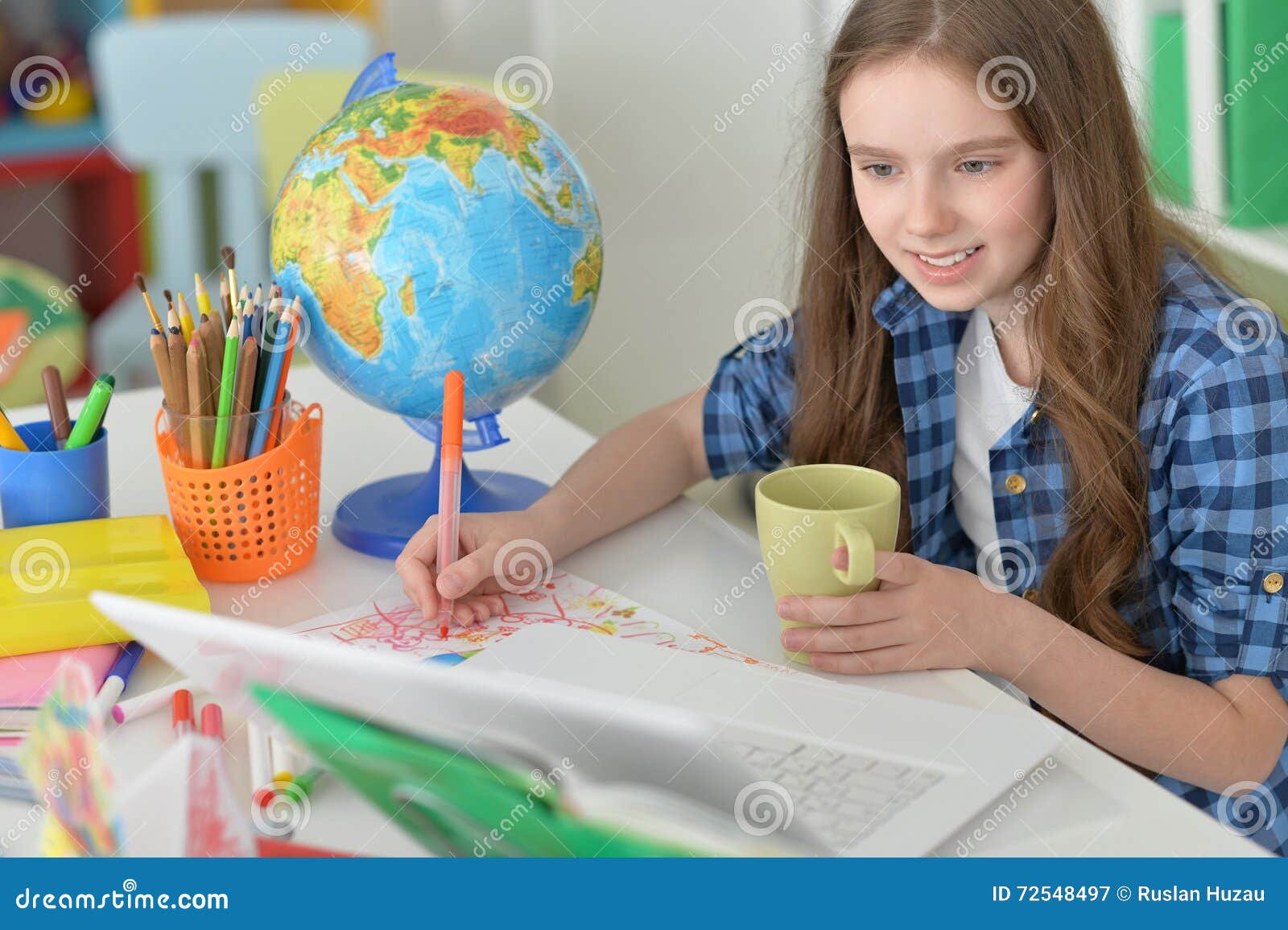 Cute student girl at class stock image. Image of beautiful - 72548497