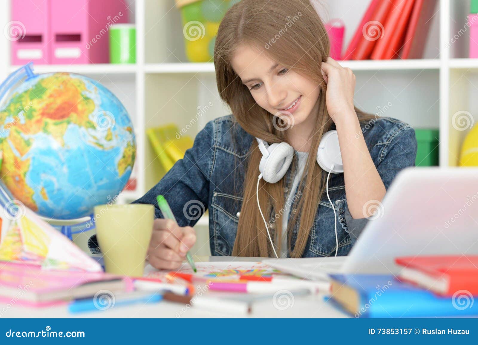 Cute student girl at class stock image. Image of education - 73853157