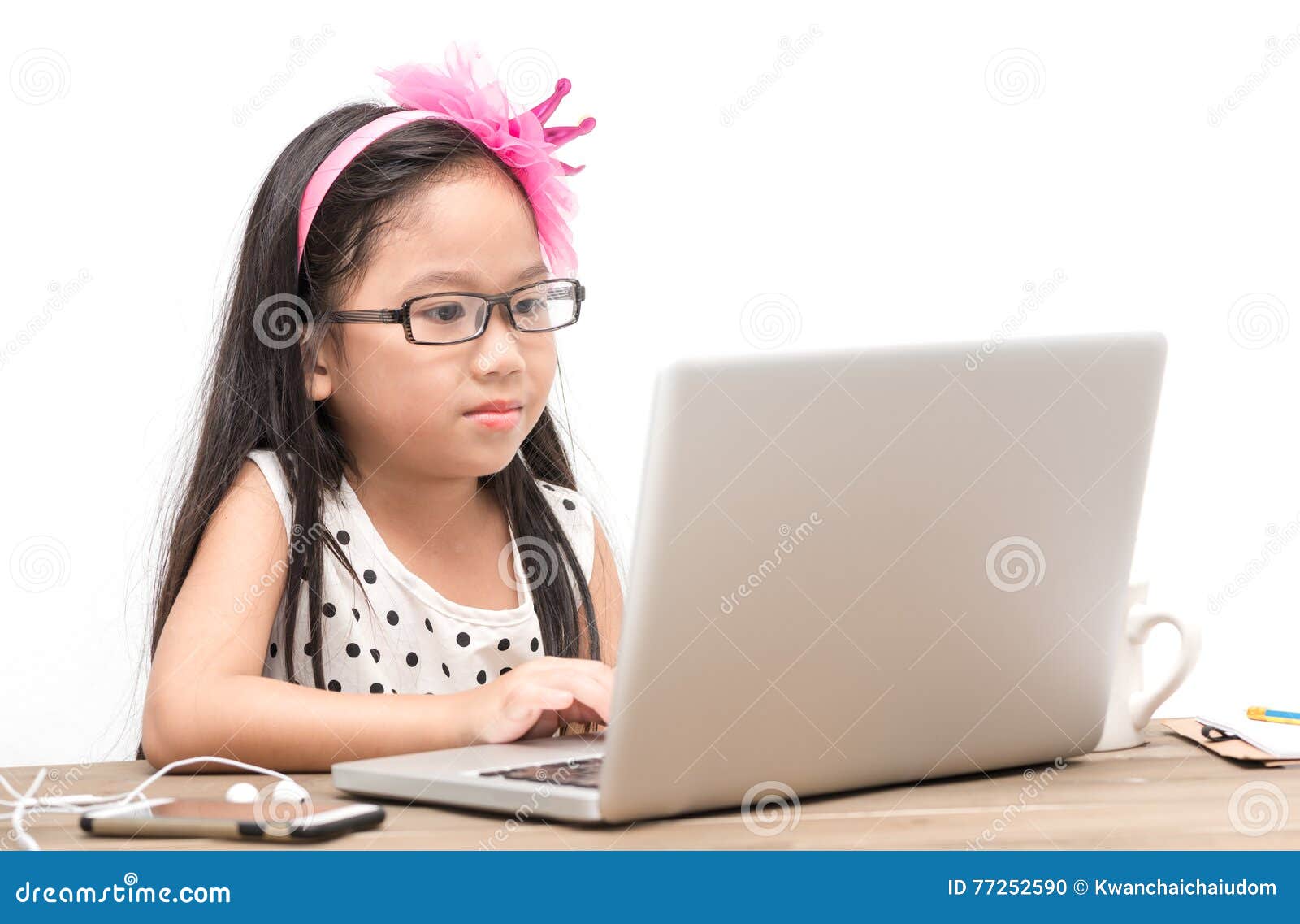 Cute Student Girl with Laptop Computer on the Table Stock Photo - Image ...