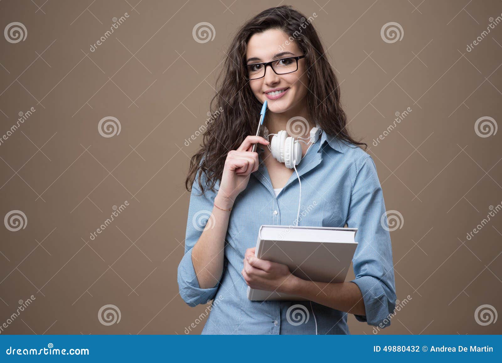 Cute Student Girl Taking Notes Stock Photo - Image of cute, earphones ...