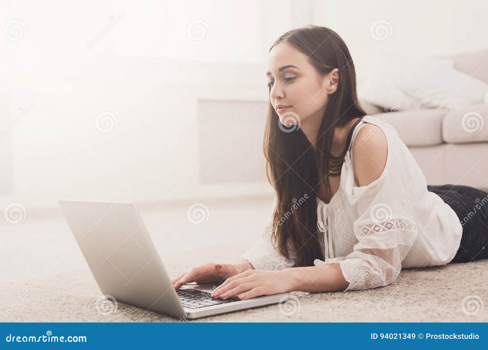 Cute Student Girl Using Laptop Stock Image - Image of beautiful ...