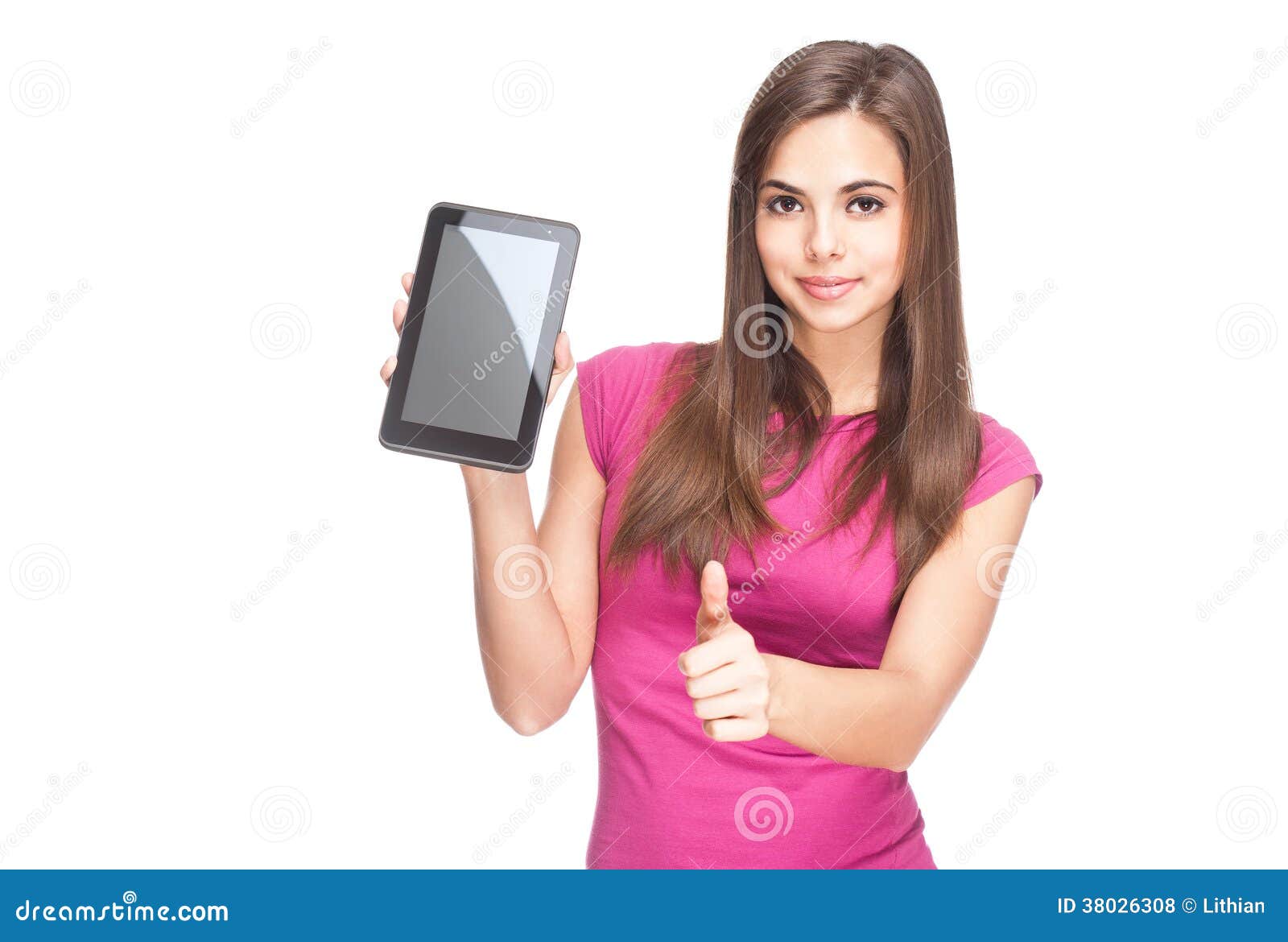 Cute Student Holding Tablet Computer. Stock Photo - Image of internet ...