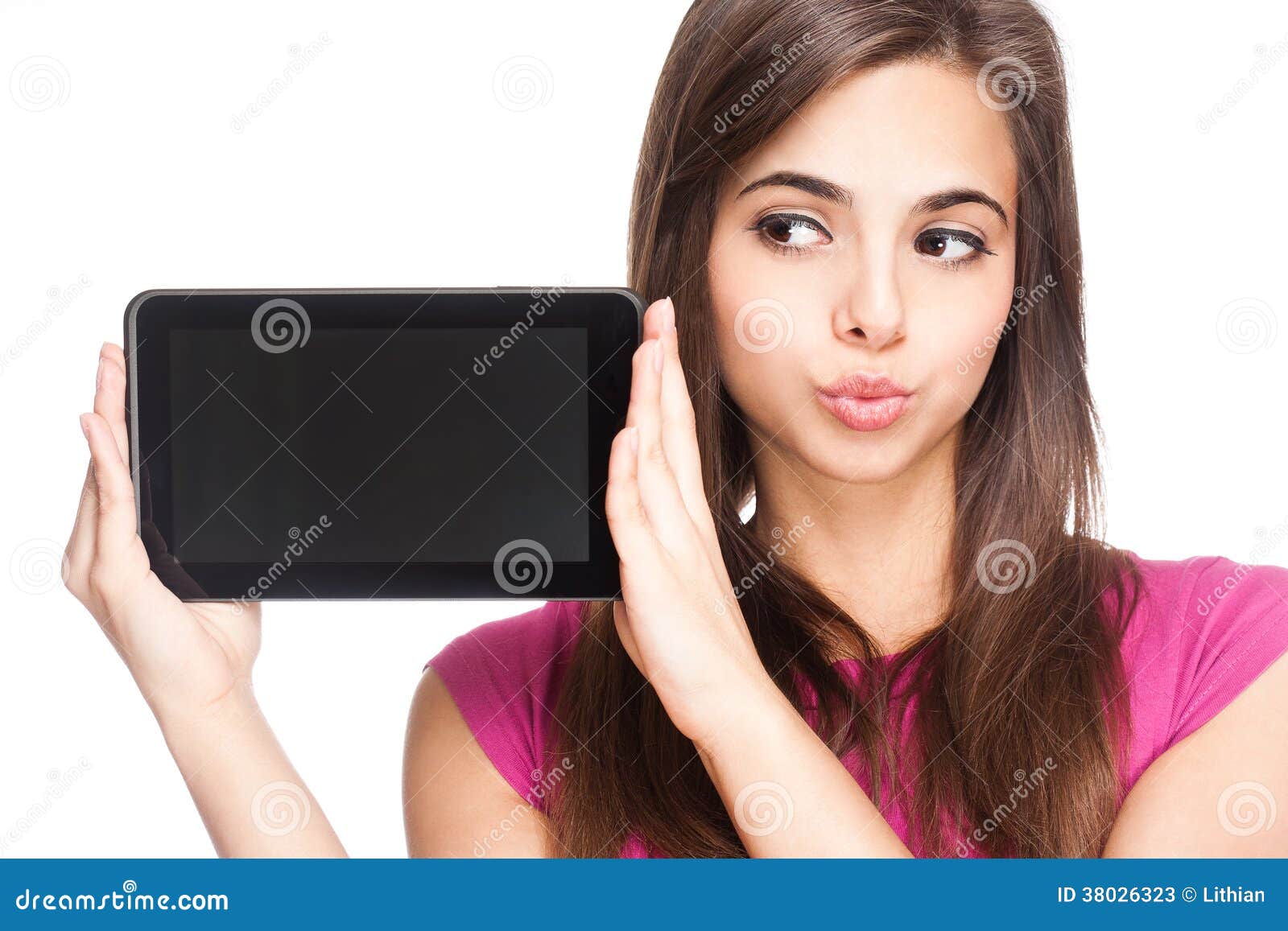 Cute Student Holding Tablet Computer. Stock Image - Image of away ...