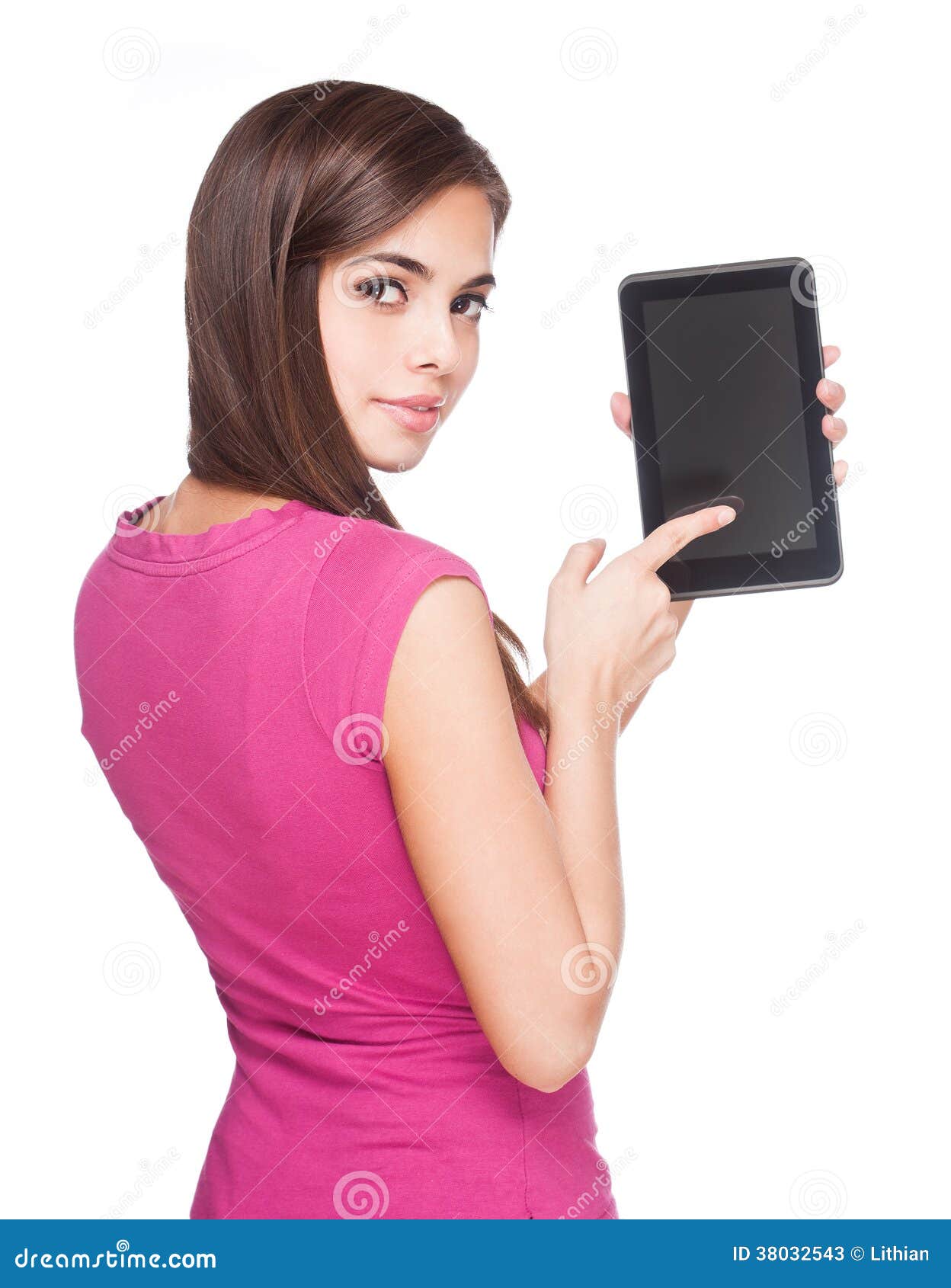 Cute Student Holding Tablet Computer. Stock Image - Image of choosing ...