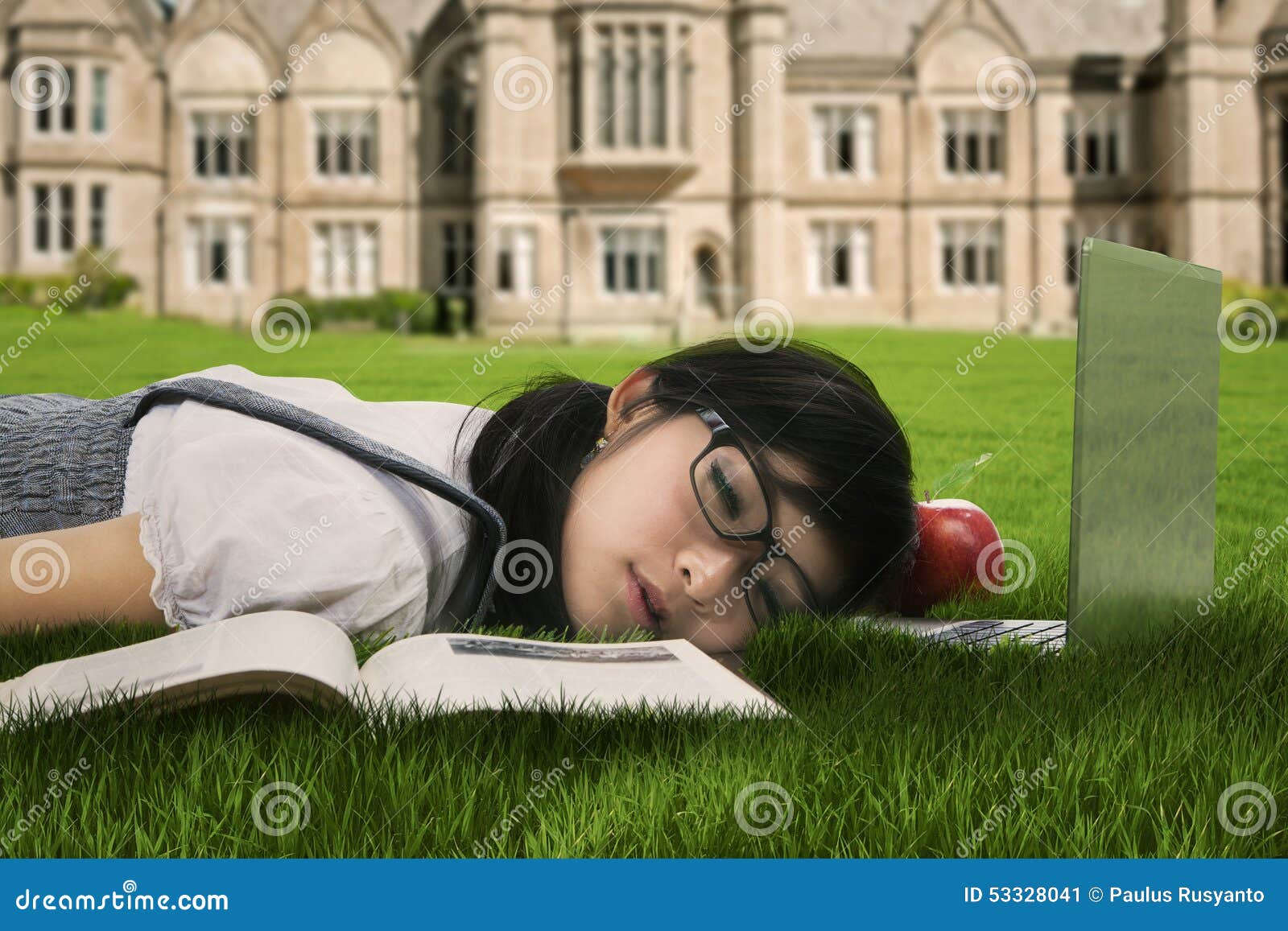 Cute Student Sleeping on the Grass 1 Stock Image - Image of homework ...