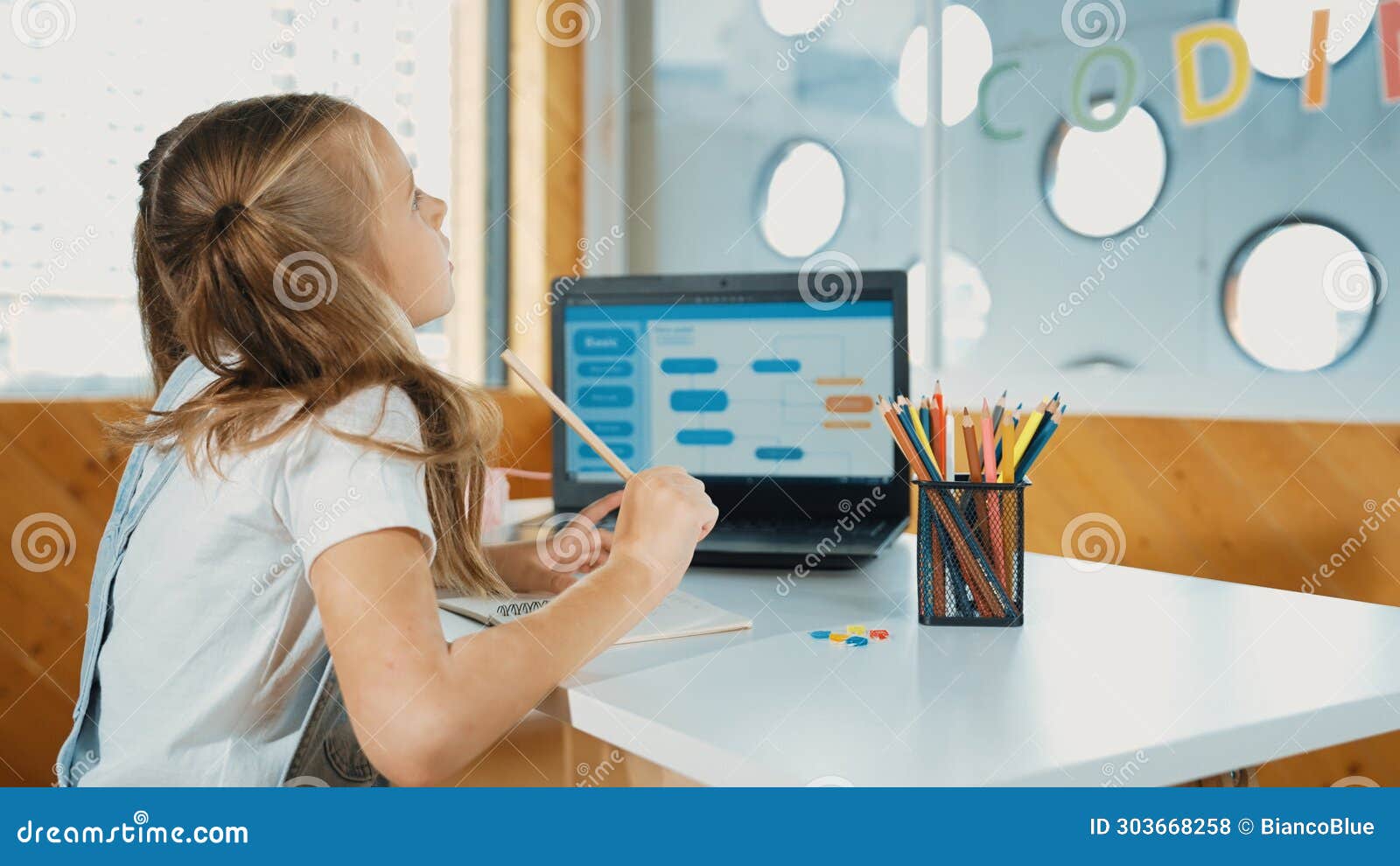 Student Thinking while Writing or Doing Homework by Using Laptop ...