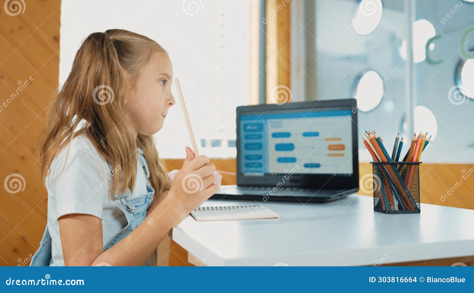 Student Thinking while Writing or Doing Homework by Using Laptop ...