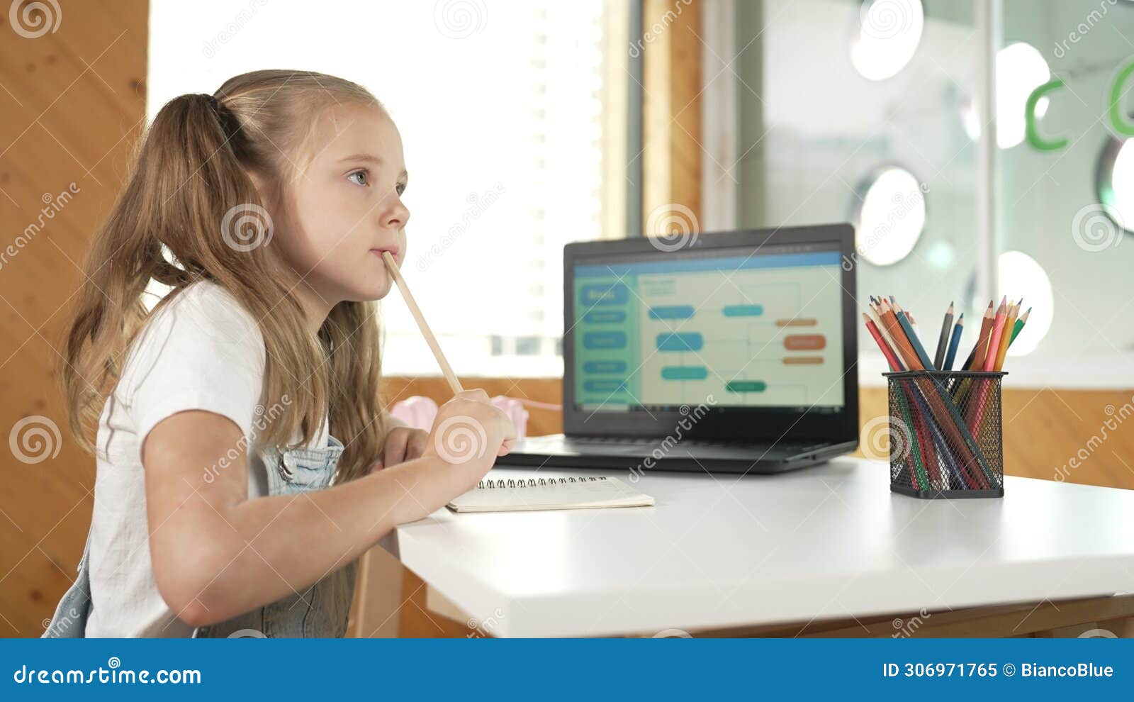 Student Thinking while Writing or Doing Homework by Using Laptop ...