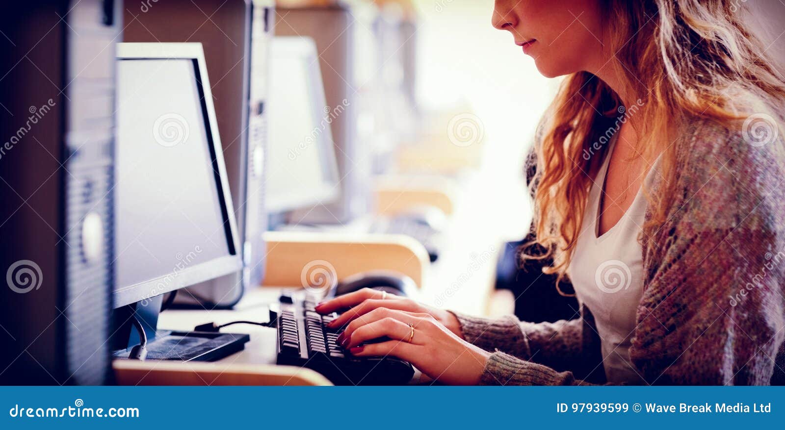 Cute Student Working with a Computer Stock Illustration - Illustration ...
