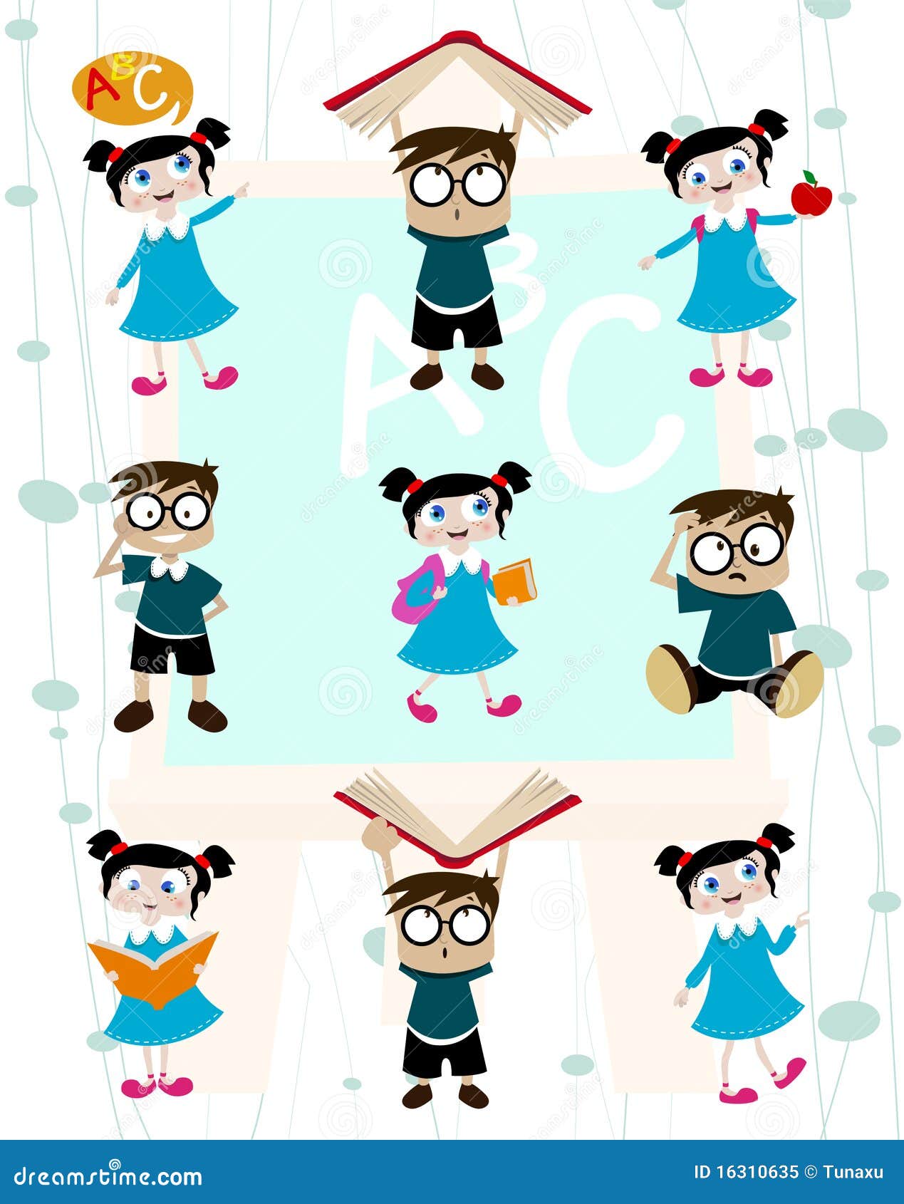 Cute students cartoon set stock vector. Illustration of alphabet - 16310635