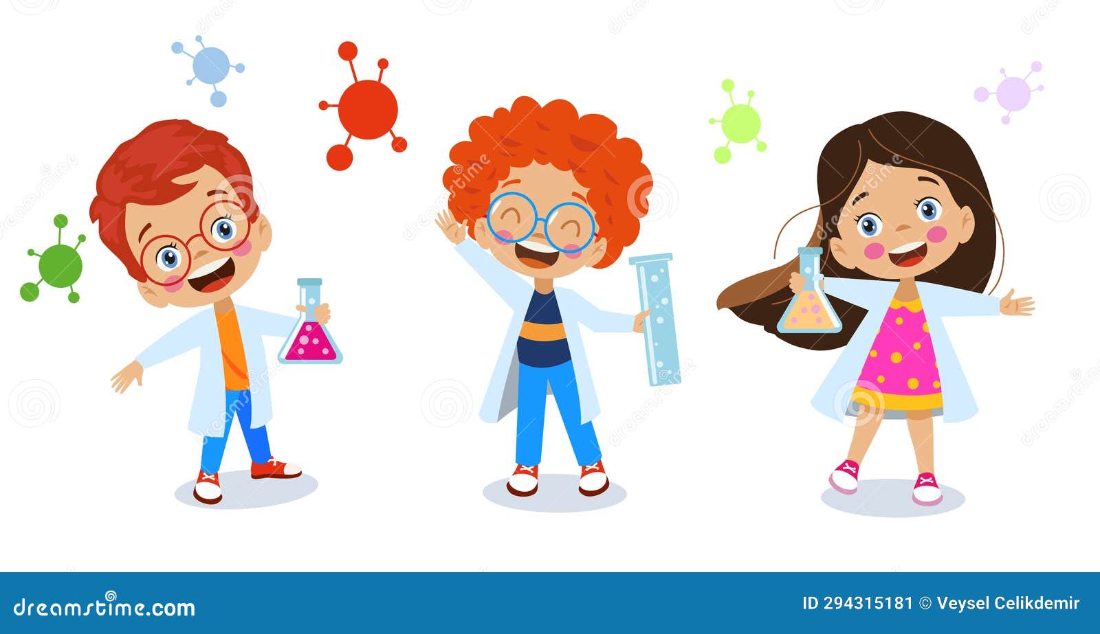 Cute Students Experimenting in Lab Stock Illustration - Illustration of ...