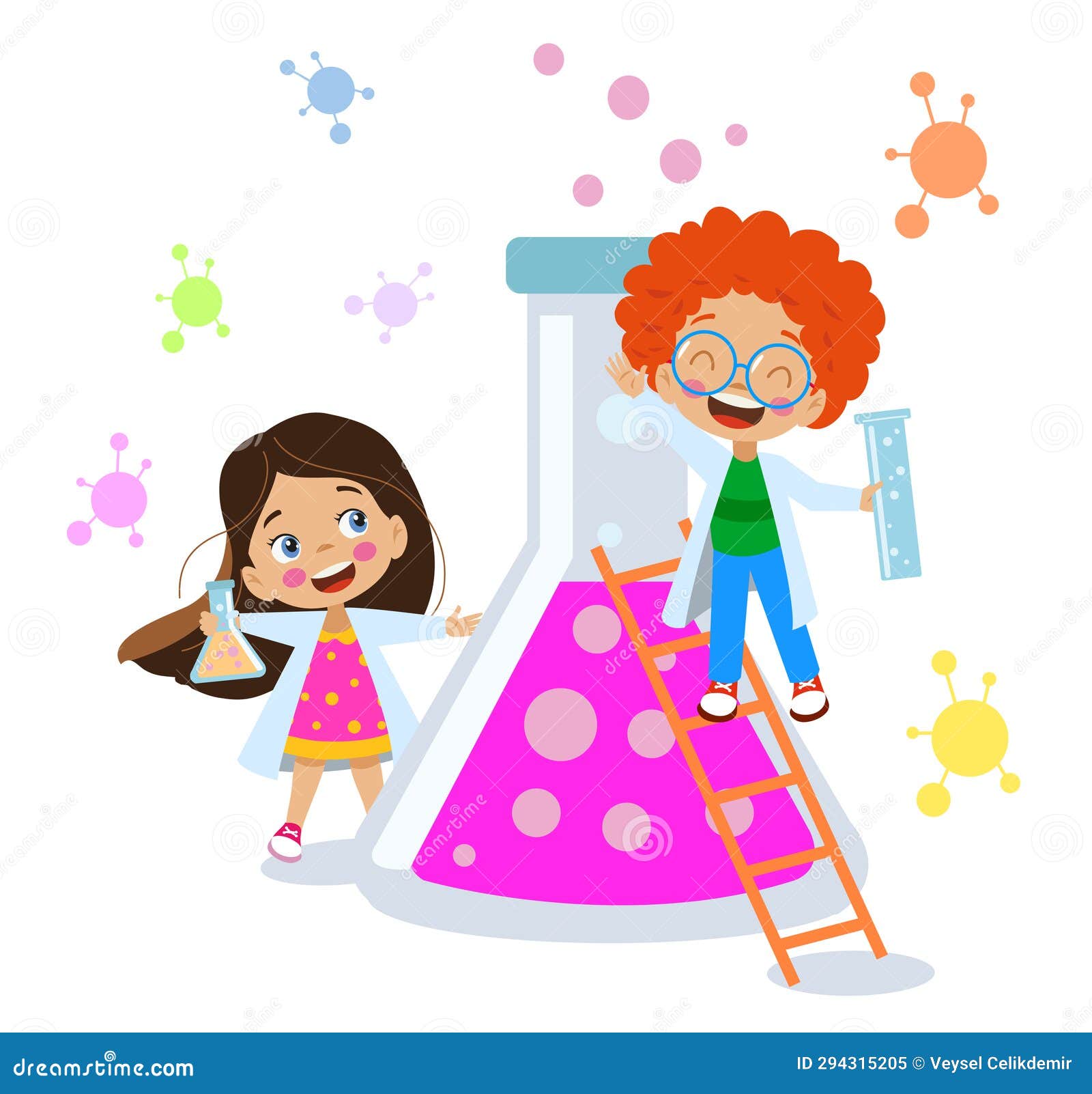 Cute Students Experimenting in Lab Stock Illustration - Illustration of ...