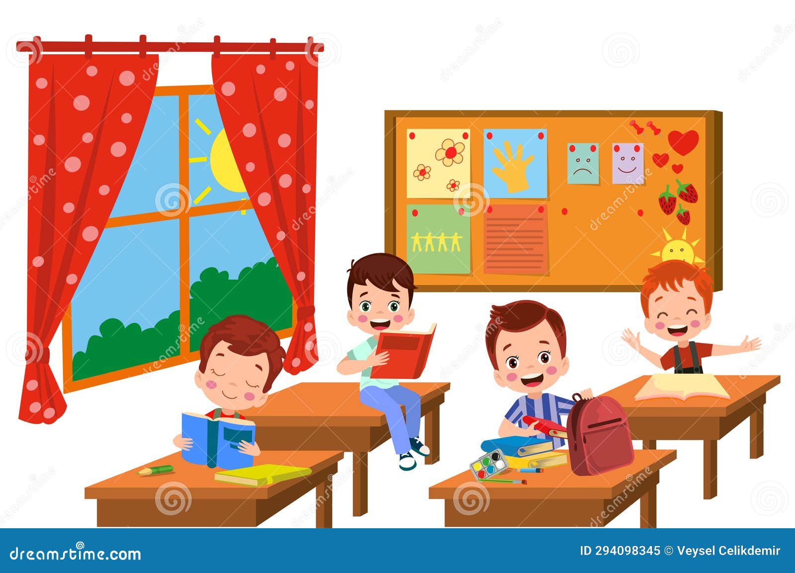 Cute Students Playing Games in Class at School Stock Illustration ...
