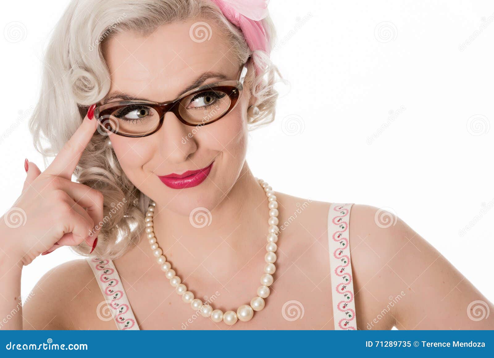 Cute Studious Girl Wearing Spectacles, Isolated on White, Horizontal ...