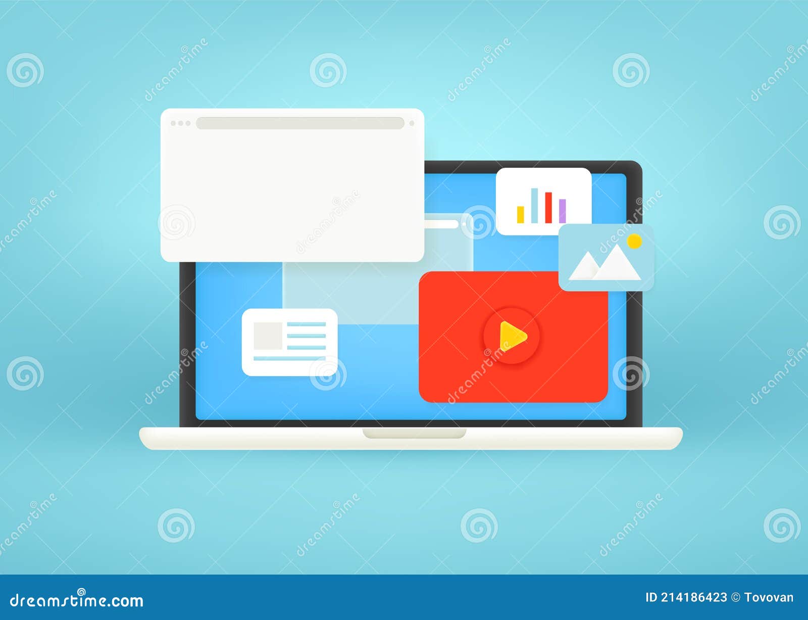 Cute Style Laptop with Opened Browser Windows Stock Vector ...