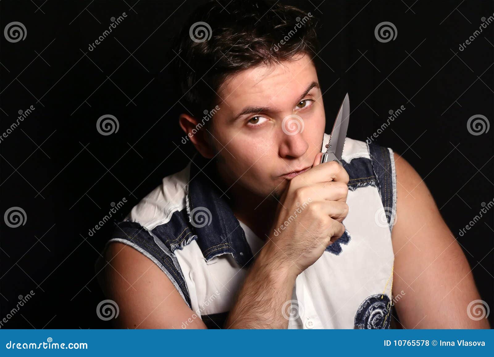 Cute Stylish Man with a Knife in Hand Near Face Stock Photo - Image of ...